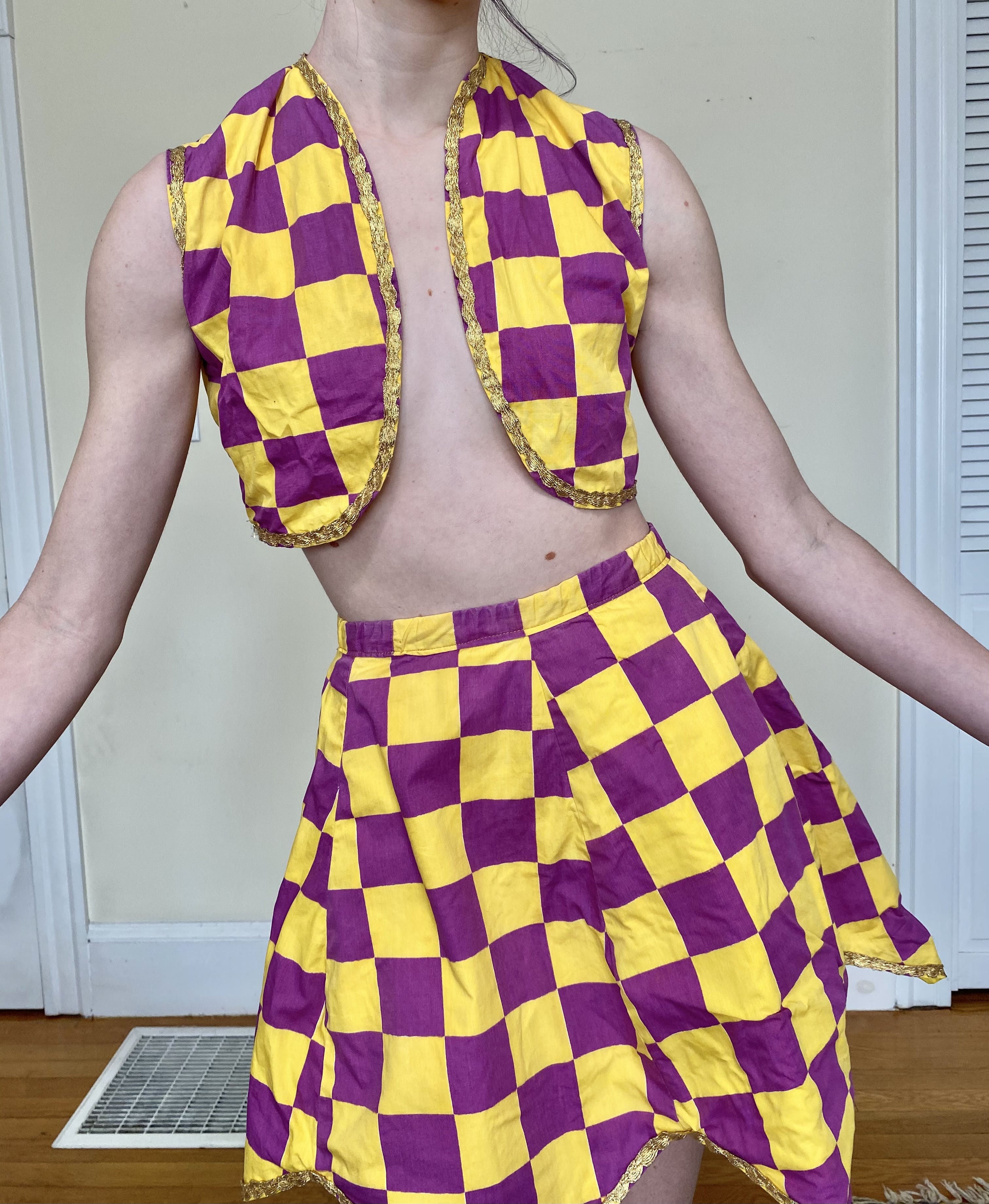 Vintage 30’s/40’s Purple and Yellow Checkered Three Piece Clown Costume ...