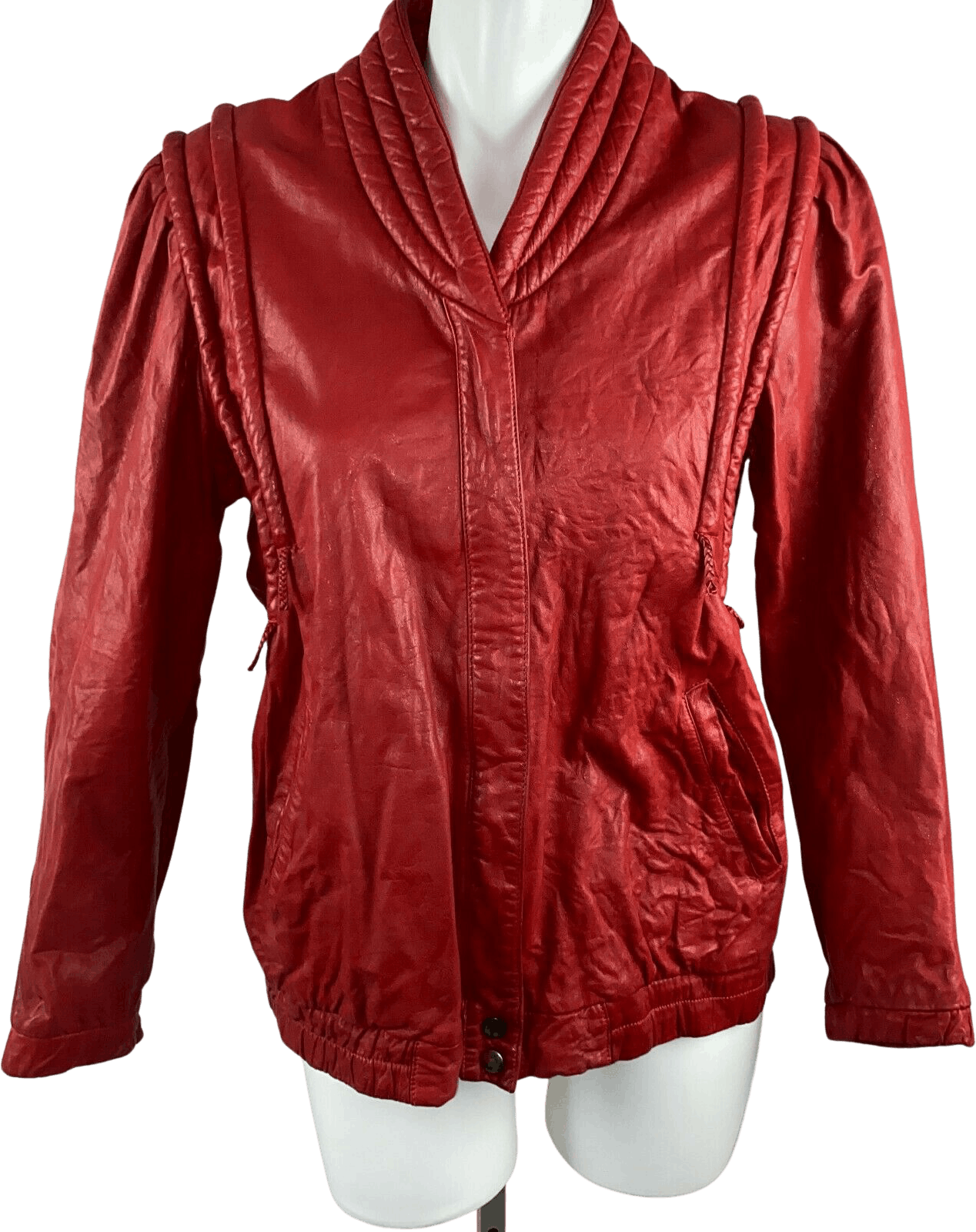 Vintage 80's Red Leather Jacket Structured Shoulder Details Thriller ...
