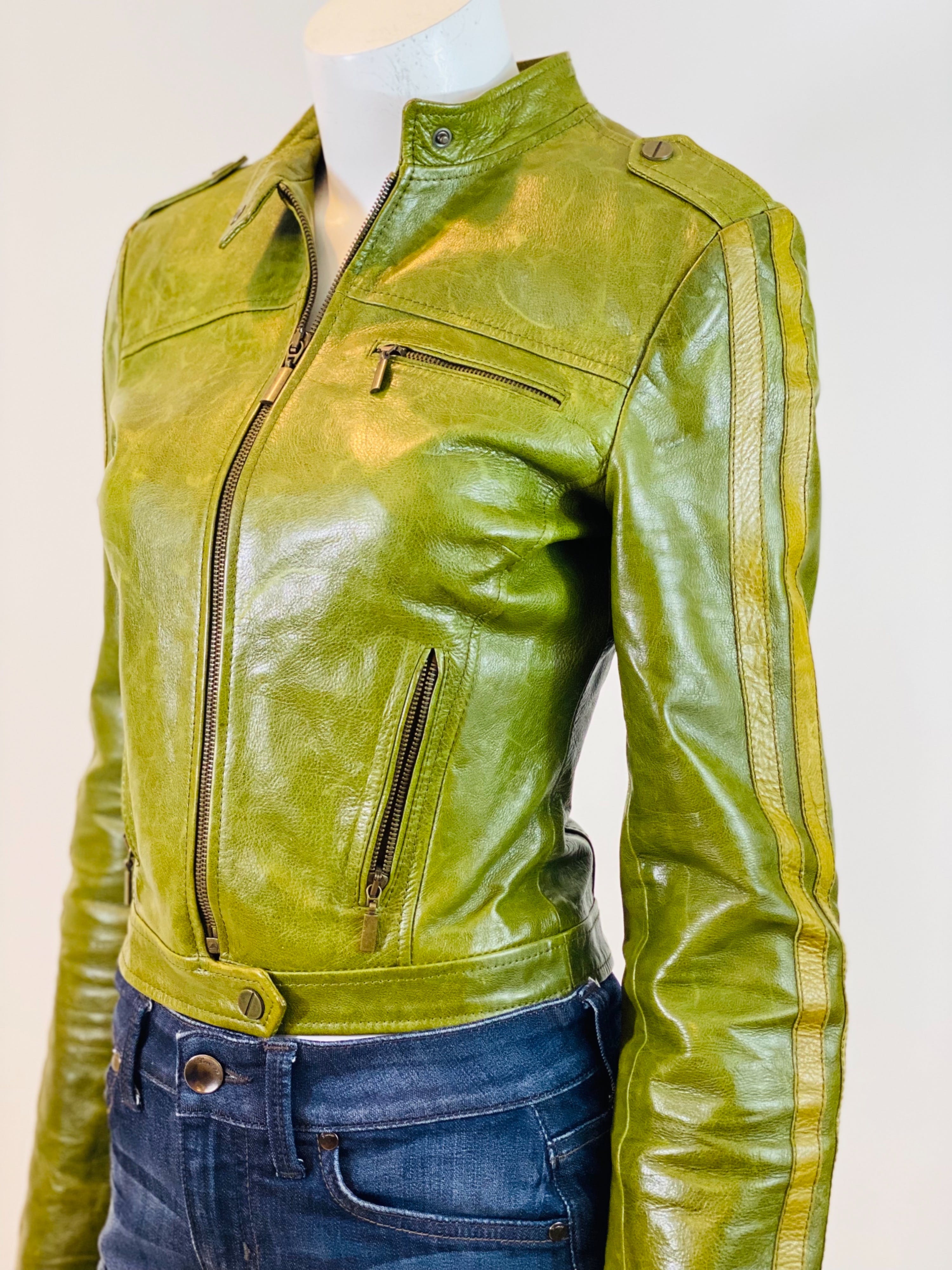 Vintage 90’s Green Leather Motorcycle Jacket by Luca Luca | Shop THRILLING