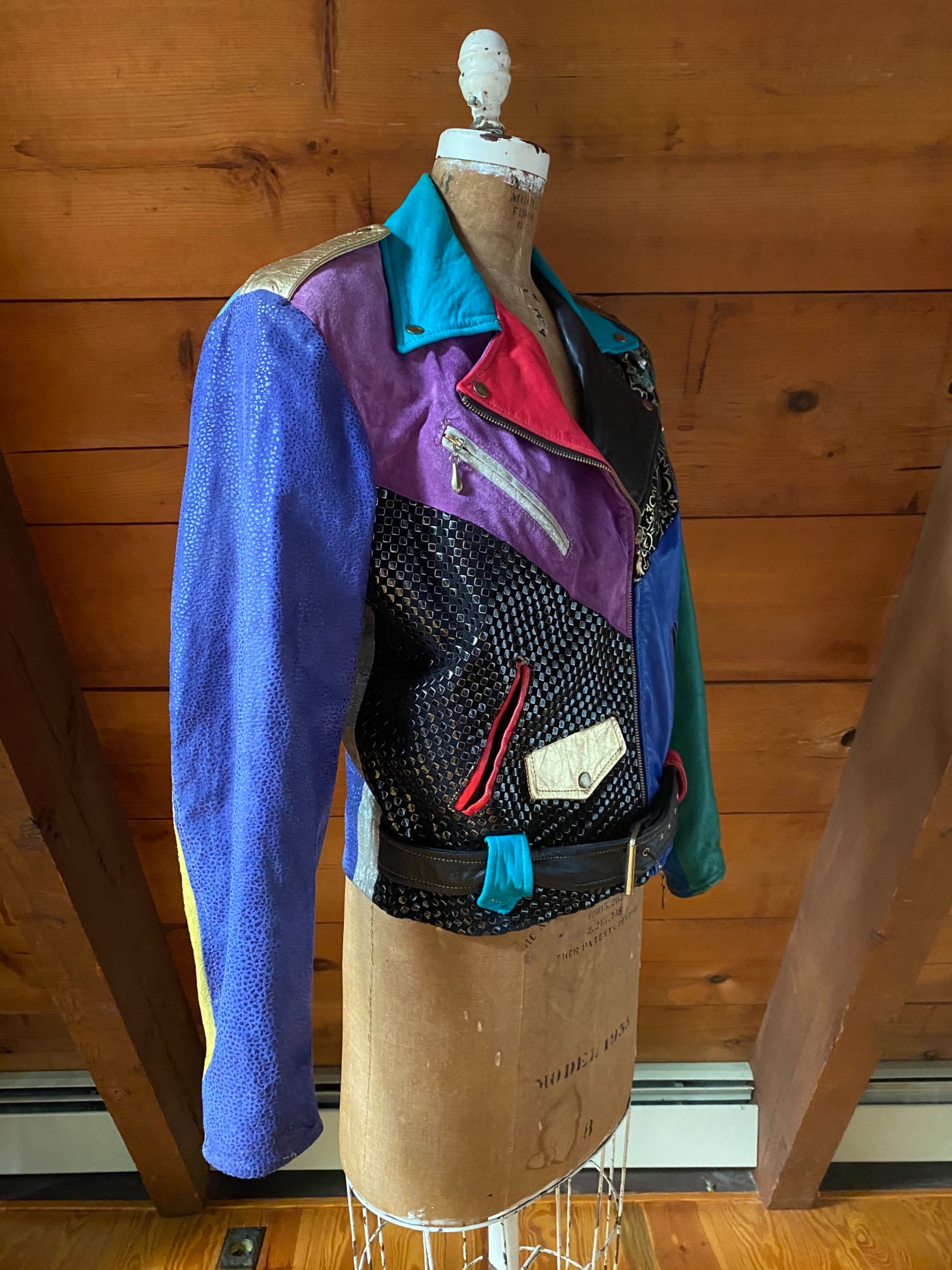 Vintage 80's/90's Rainbow Colorblock Leather and Suede Motorcycle ...