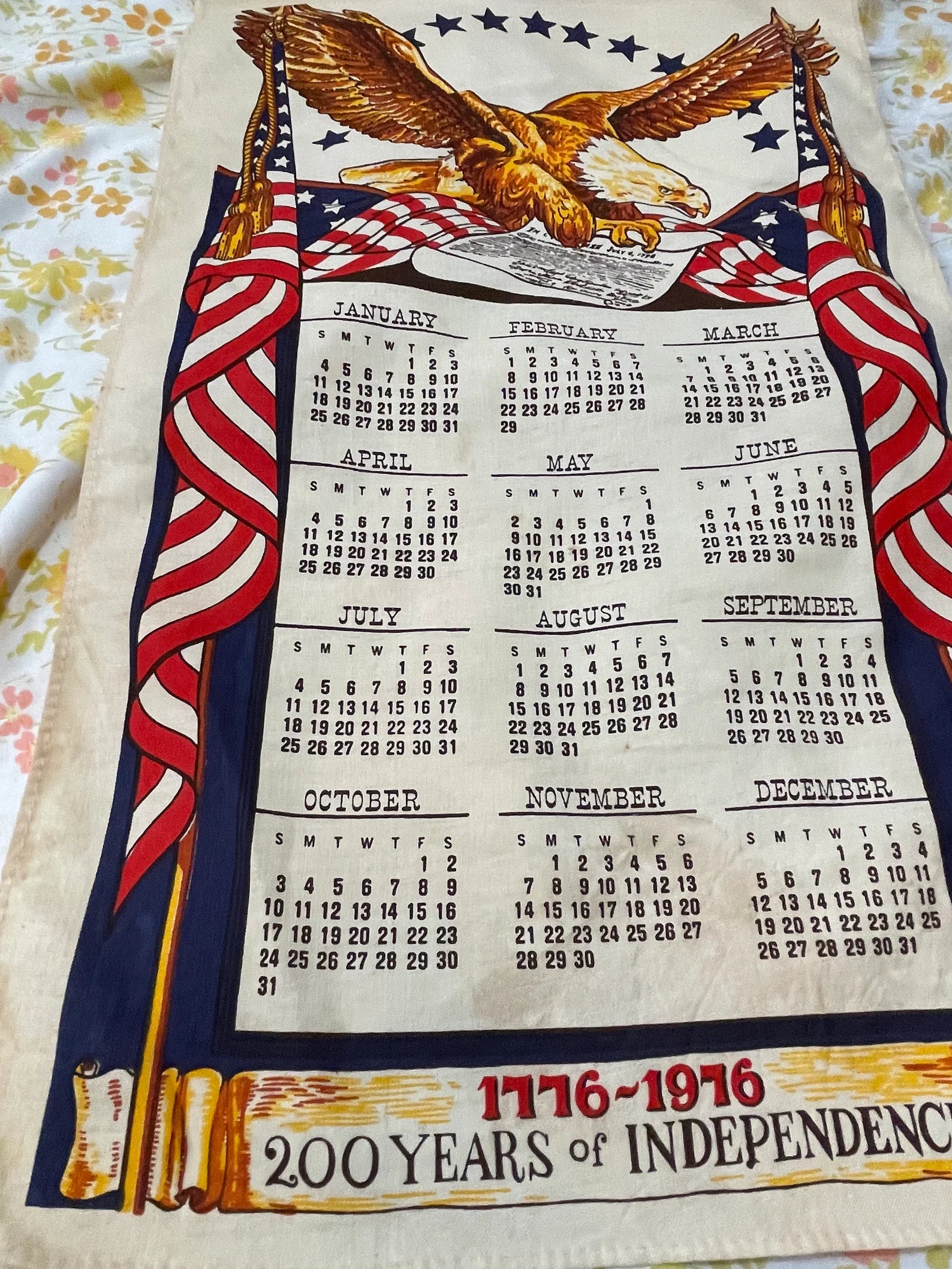Vintage 70s Bicentennial 1976 Americana Hanging Cloth Calendar | Shop ...