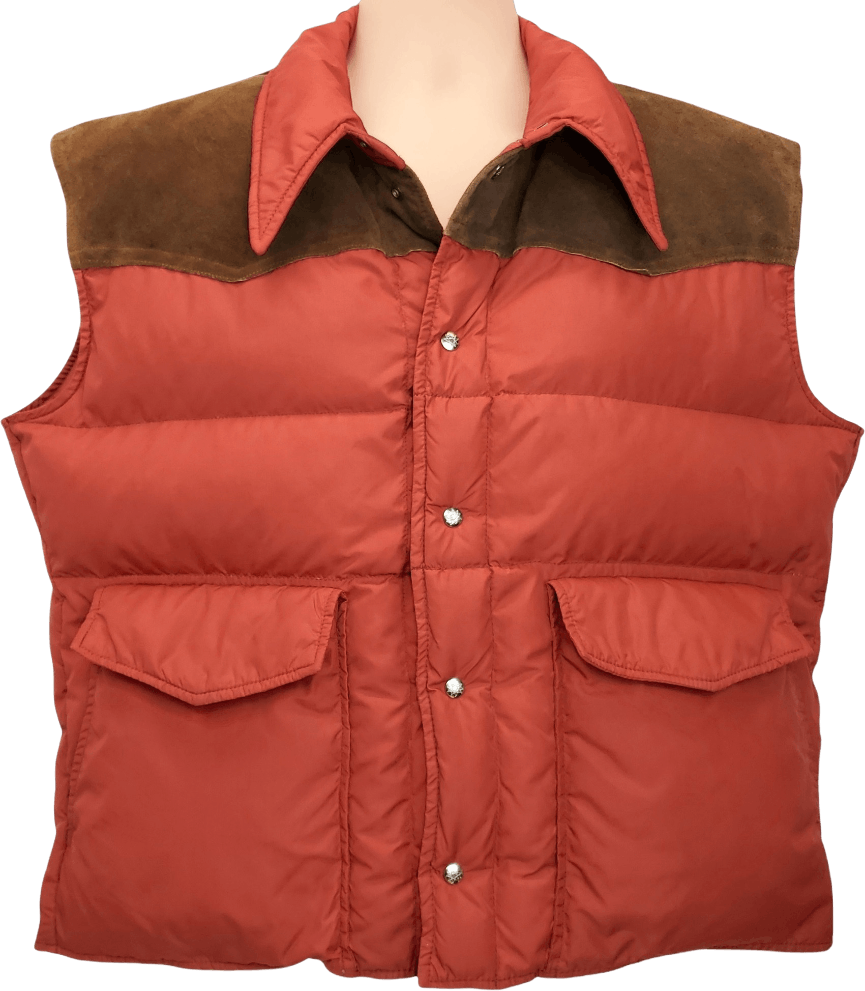 Vintage 70’s Orange Red Western Down Puffer Vest Suede Trim by Alpine ...