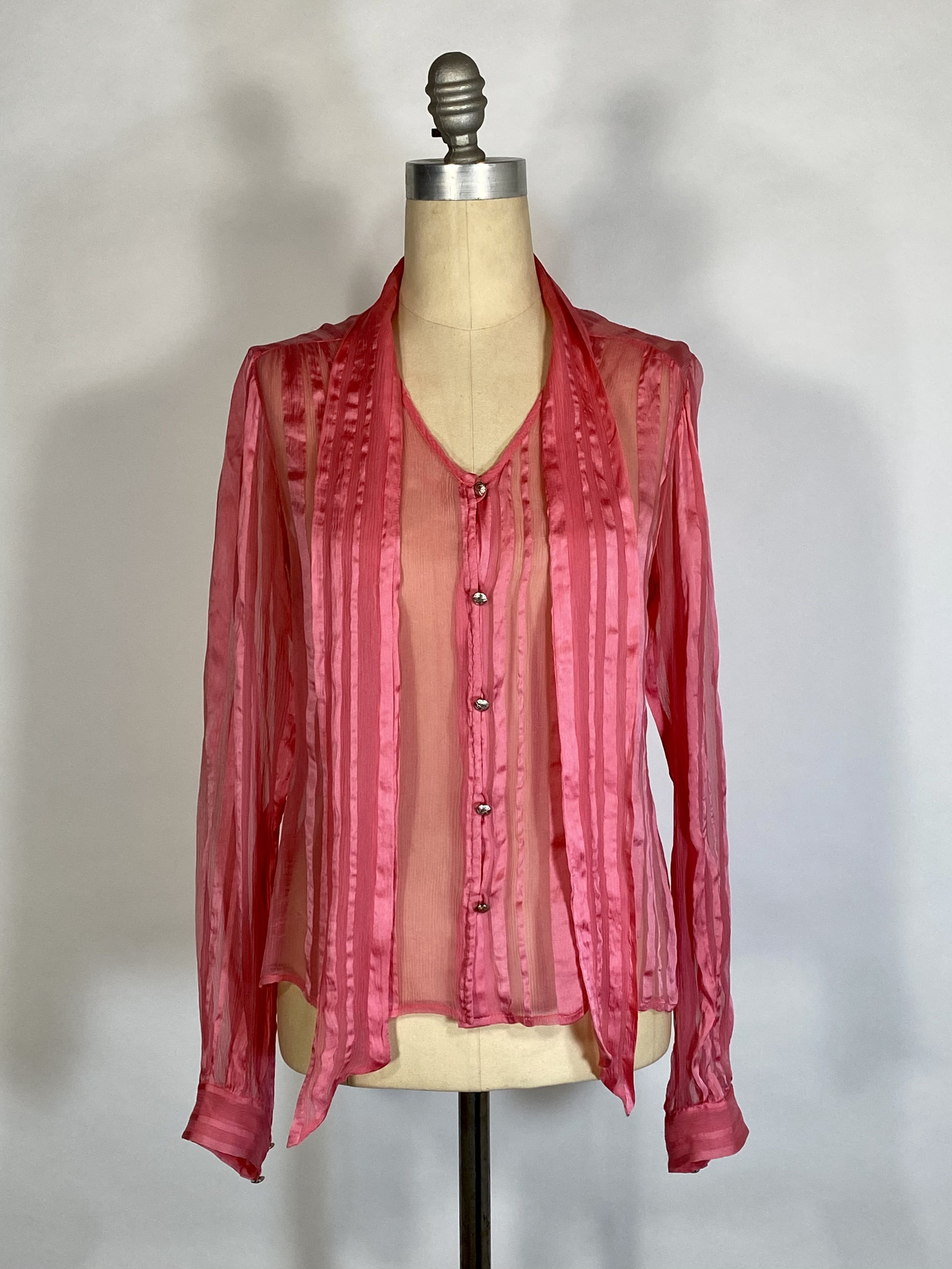 Vintage 90's Pink Silk Stripe Victorian Style Blouse | Shop THRILLING