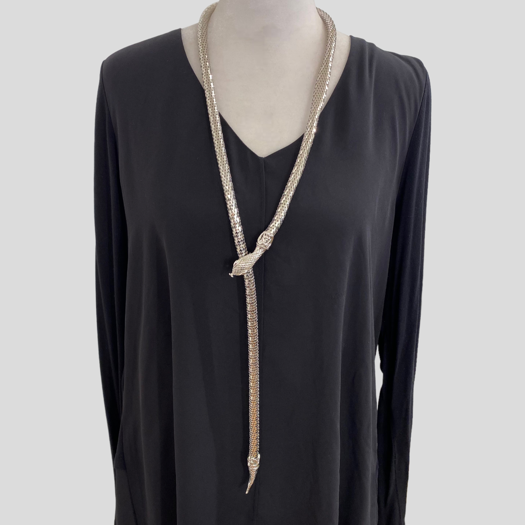 Vintage 60s/70s Silver Chainmail Snake Lariat Necklace Or Belt By ...