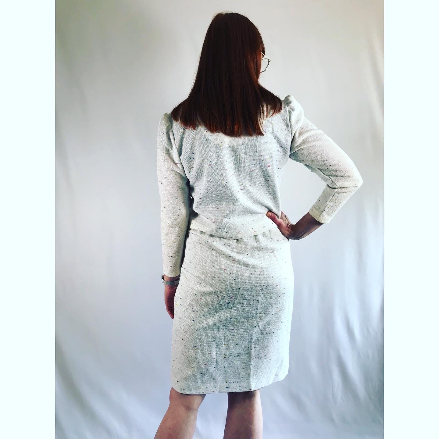 Vintage 80s Polyester Dress Suit in White and Blue by Aygee | Shop ...