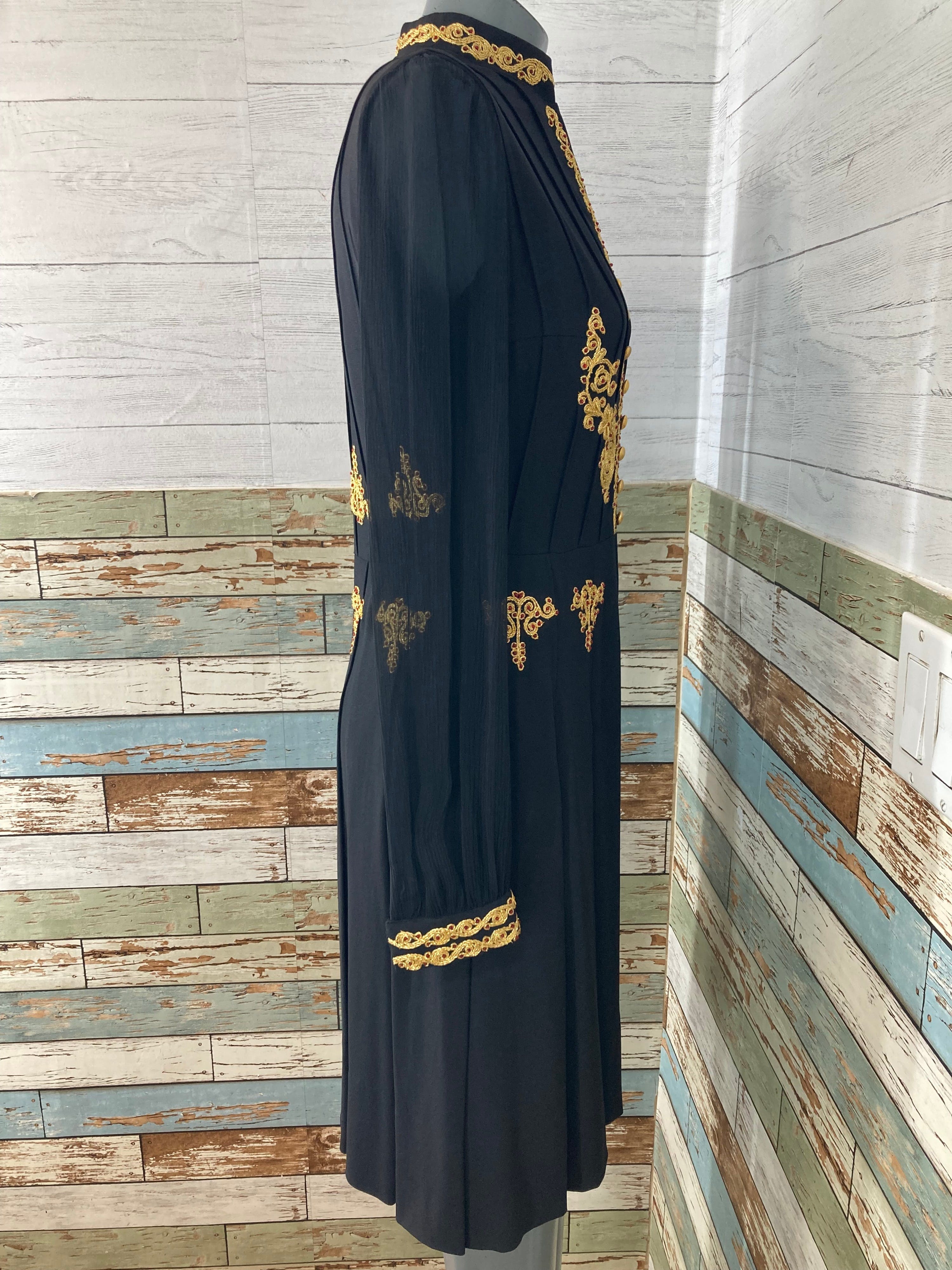Vintage 60’s Black and Gold Embroidered Pleated Dress by Nikos Takis ...