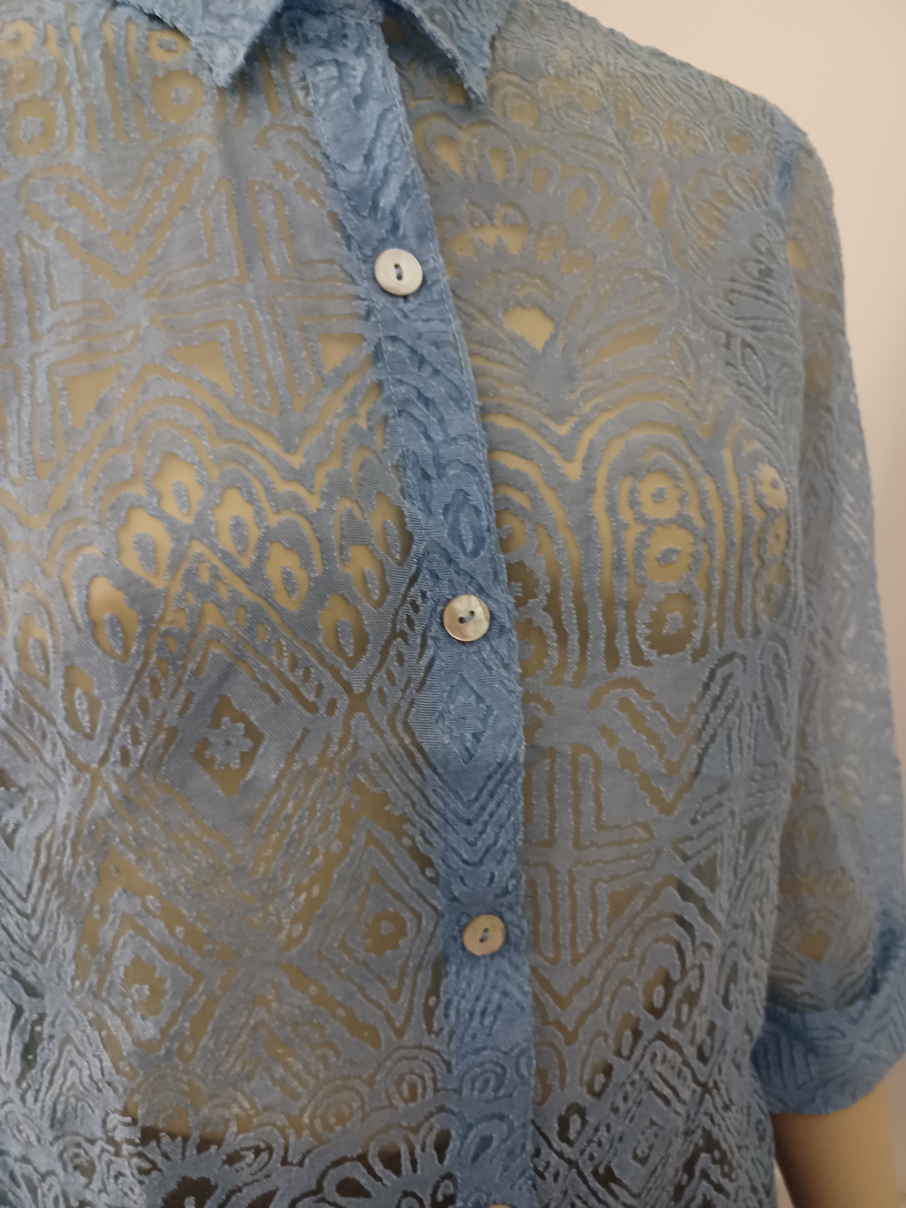 Vintage 80s Pale Blue ¾ Sleeve Sheer Burnout Lace Tunic Top By Alfred ...