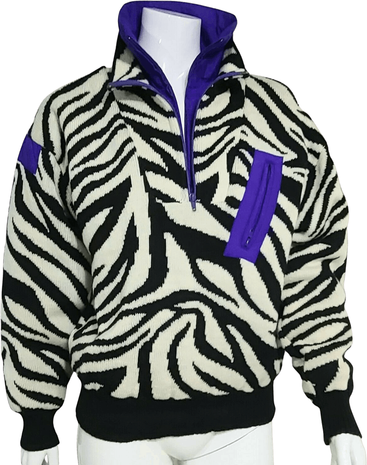 Vintage 80's Zebra Stripe Ski Sweater Jacket by Pelegrine | Shop THRILLING
