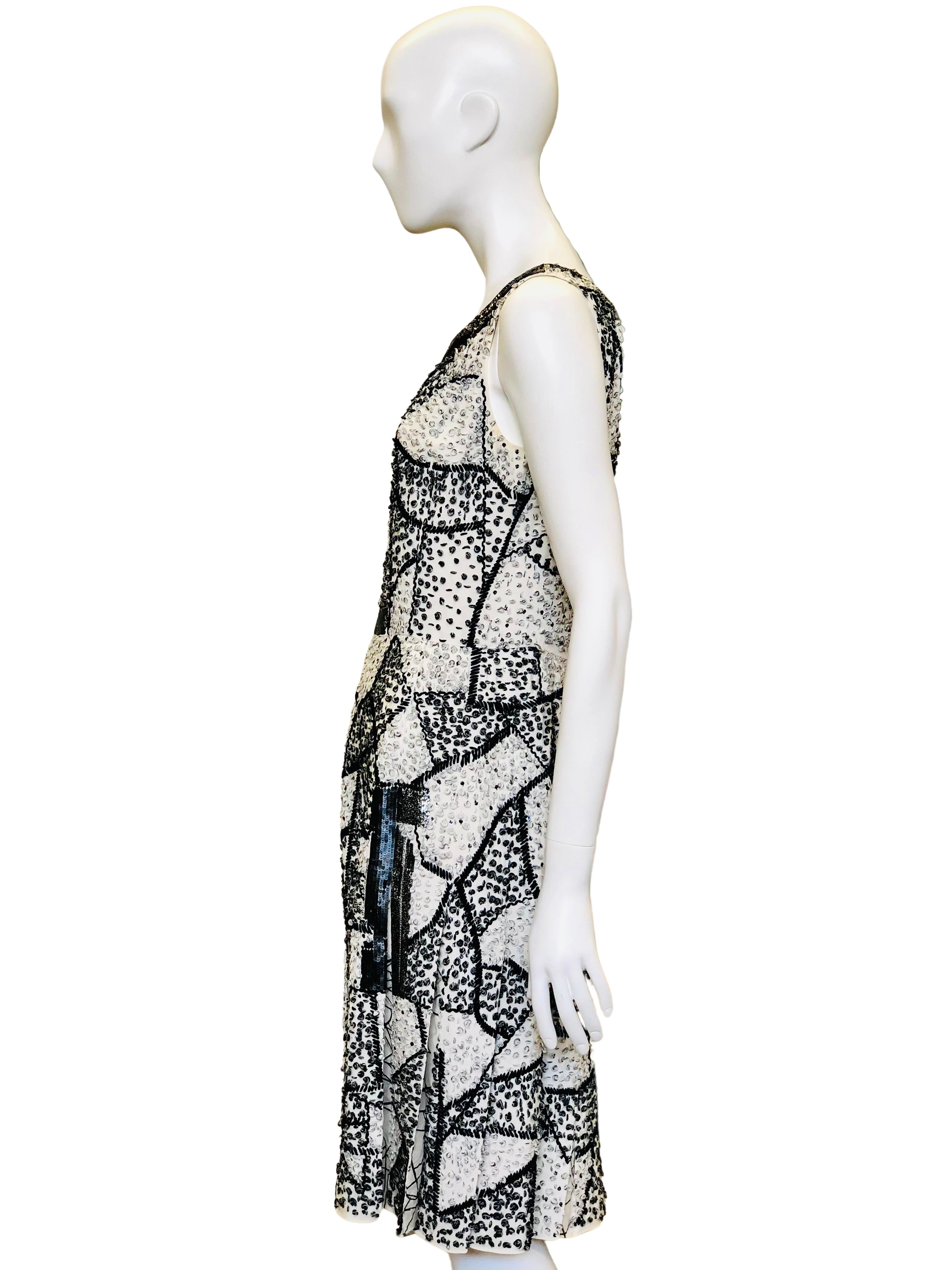 Vintage 00s Black And White Sequin "tweed" Silk Dress By Oscar de la ...