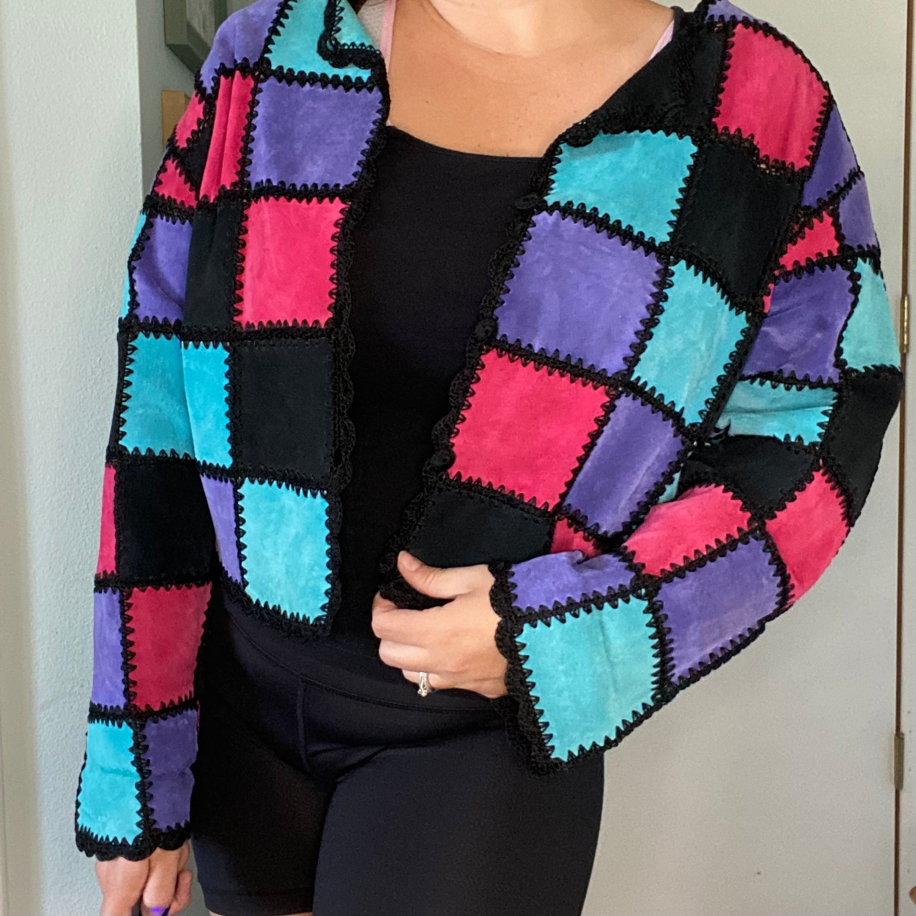 Vintage 80s Leather Jacket Patchwork Suede Colorful 80s 1x By Smh ...