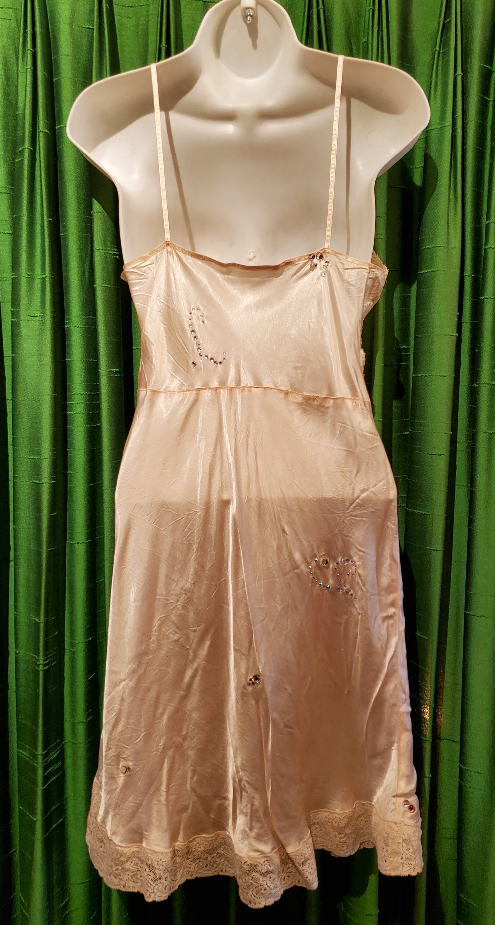 Vintage White Satin Slip with Added Rhinestones | Shop THRILLING