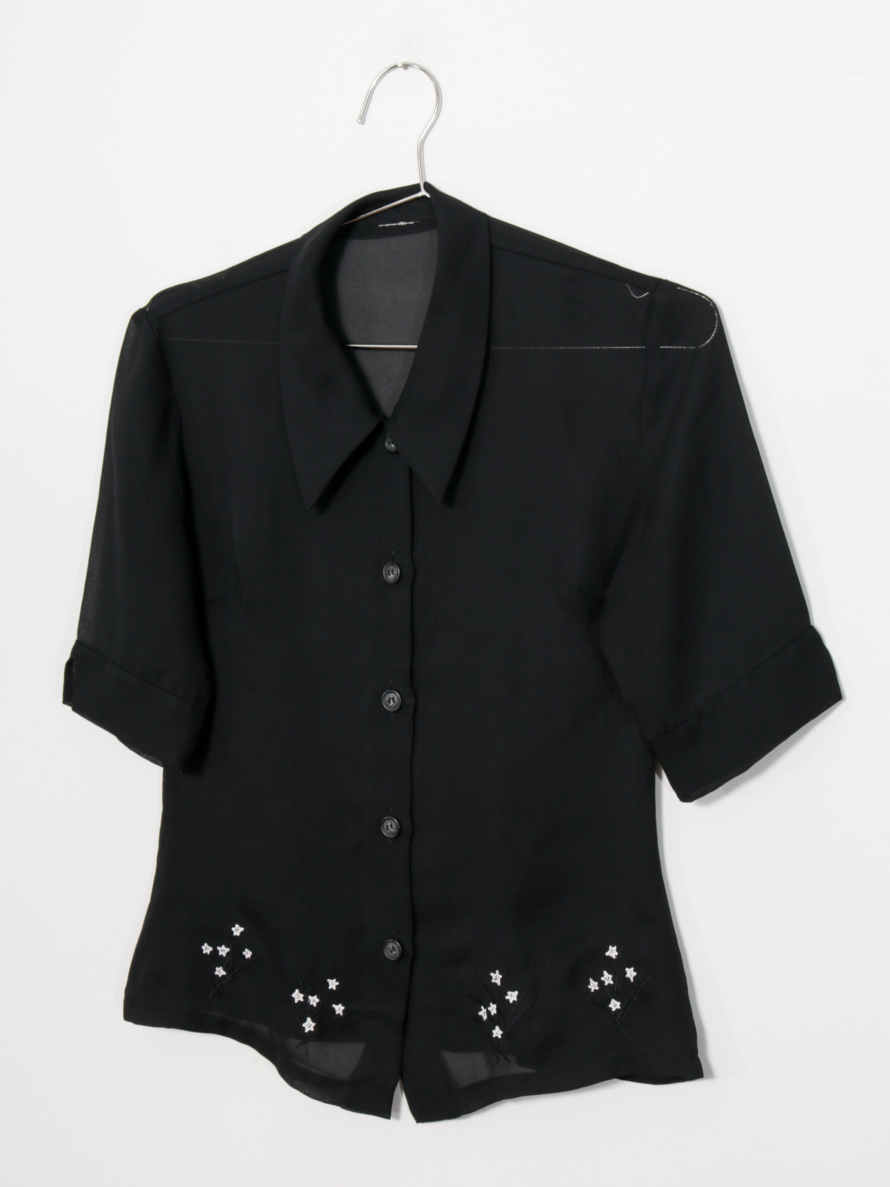 Vintage 90's Sheer Button-Up with Star Bouquet Embroidery | Shop THRILLING