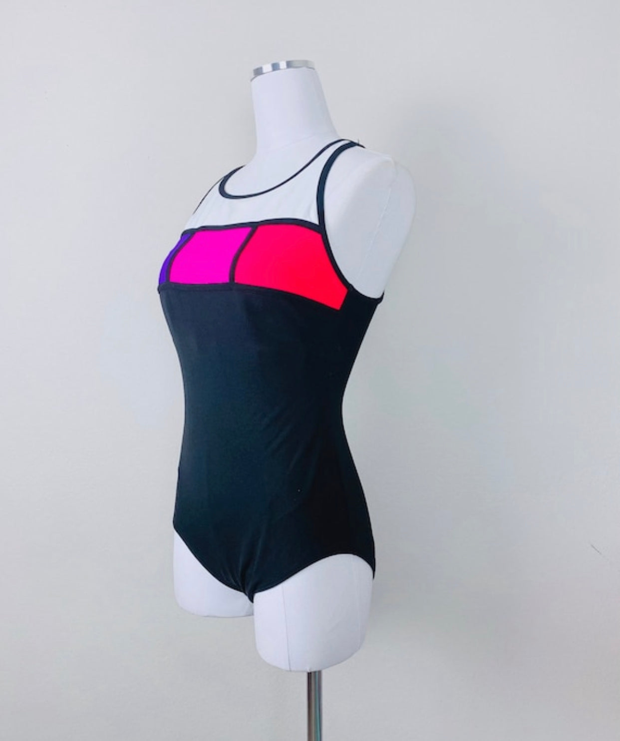 80s Vintage Neon Colorblock Spandex Swimsuit | Shop THRILLING