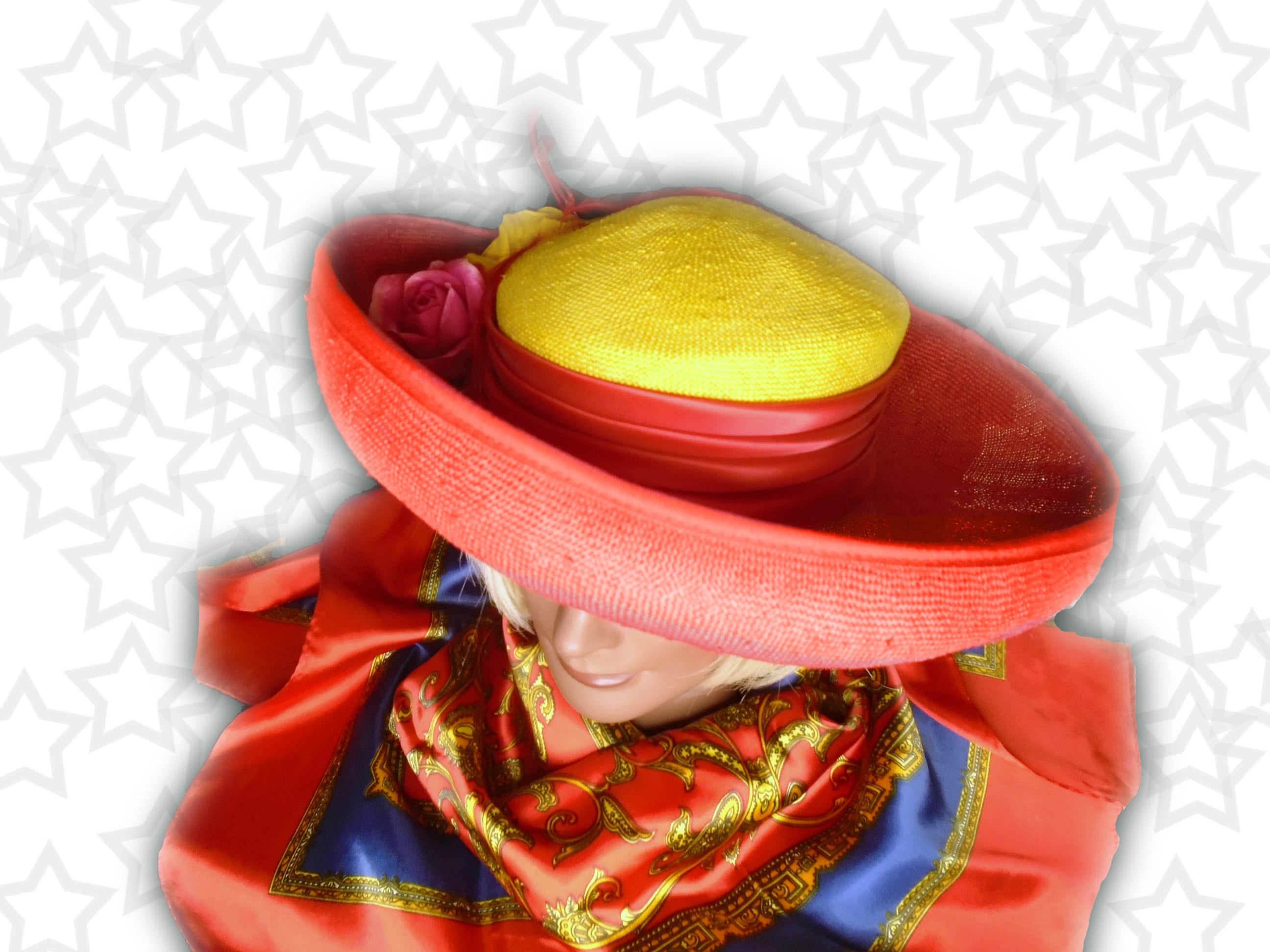 Vintage 50s/60s Red And Yellow Straw Upturned Wide Brim Hat By Mr ...
