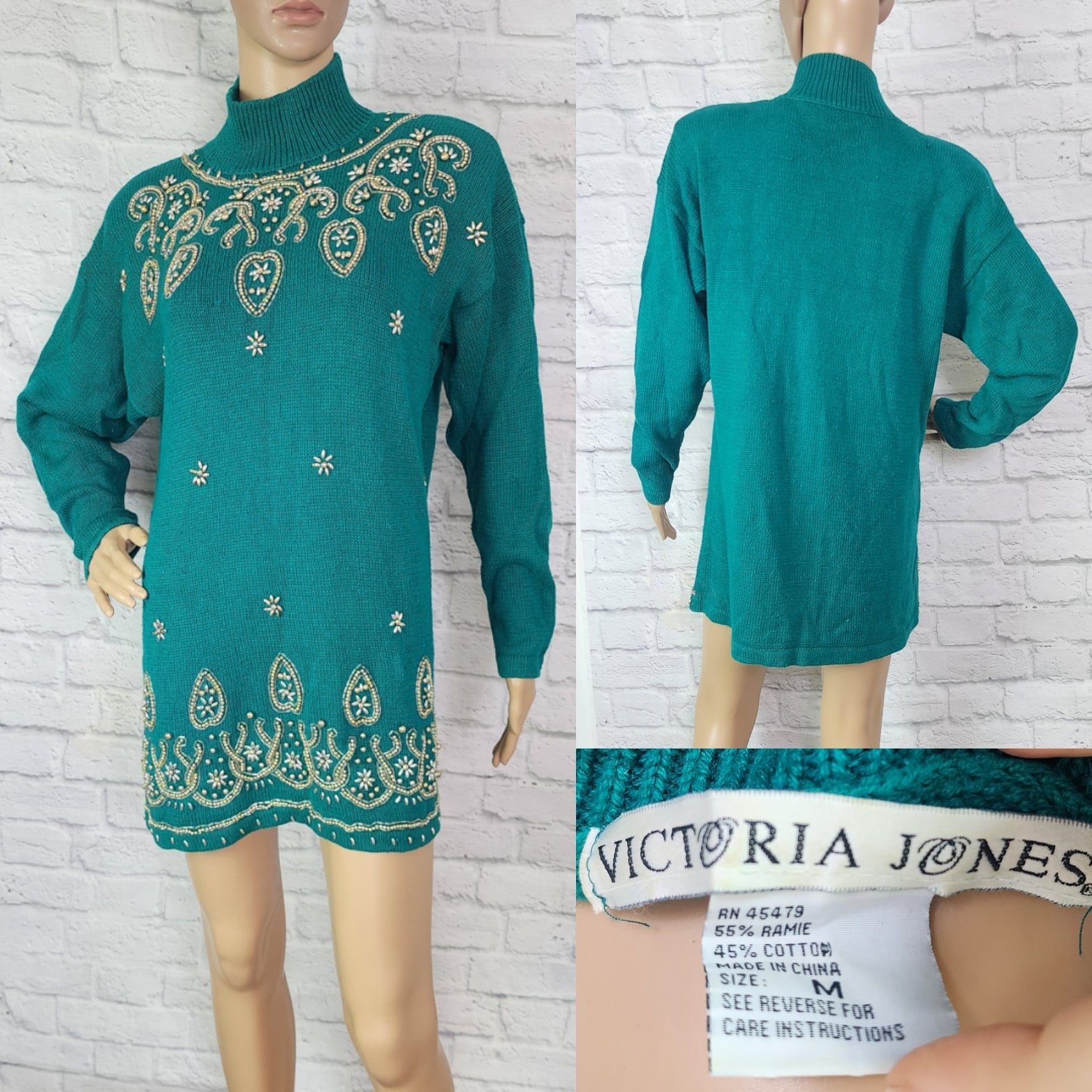 Vintage 80s/90s Green Beaded Tunic Sweater Oversized Christmas | Shop ...