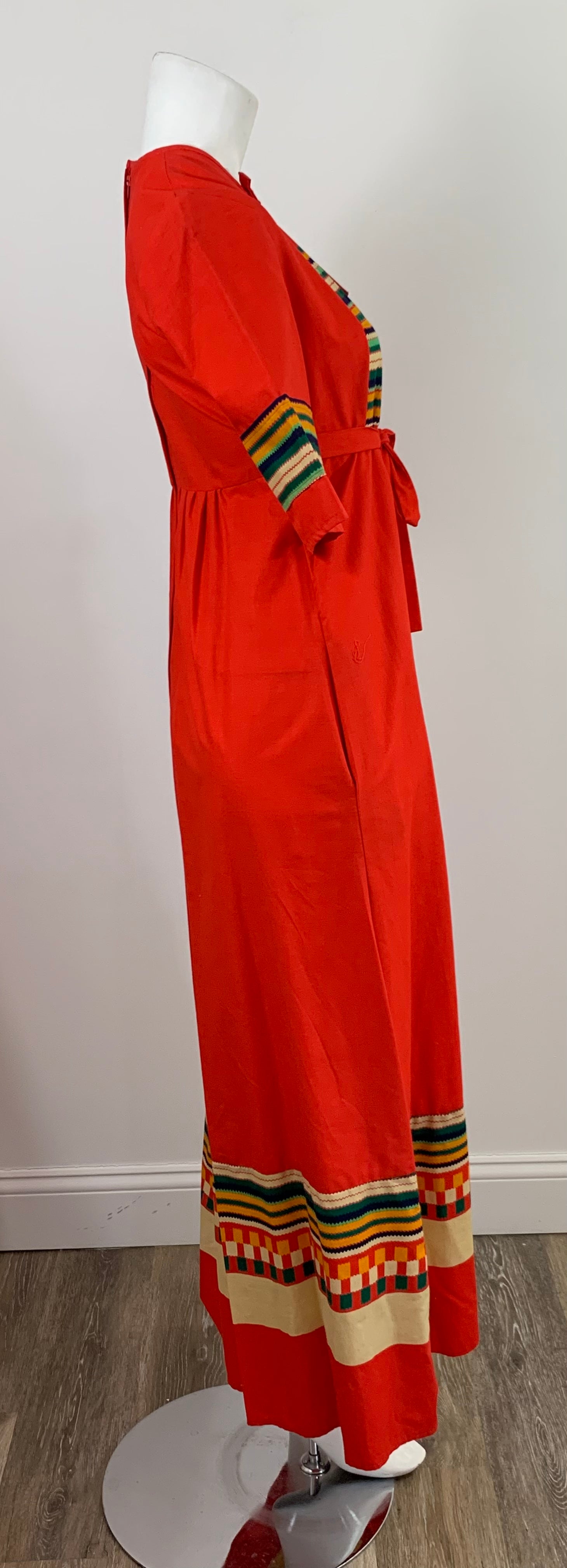 Vintage 60s/70s Red Short Sleeve Maxi Dress By Louis Caring of London ...