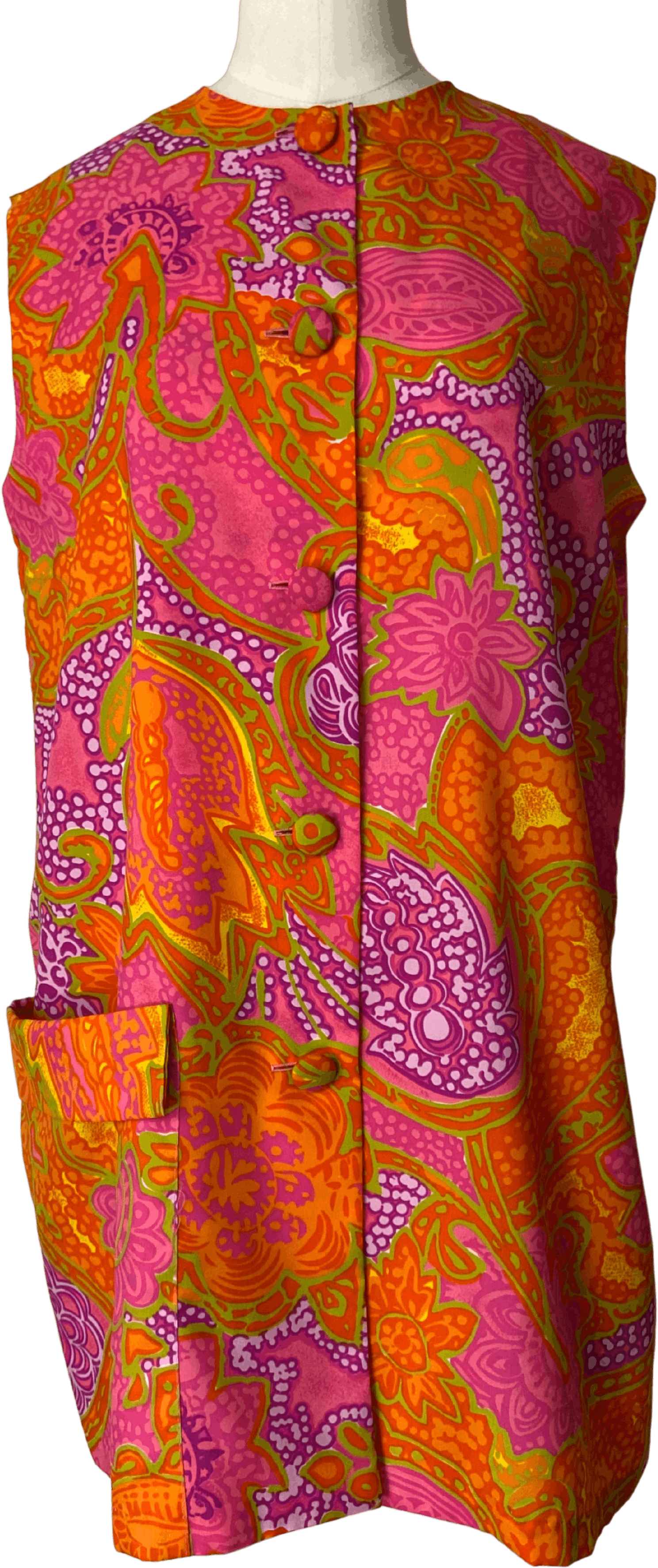 Vintage 80's Tropical Floral Button Front Smock Mini Dress by Gabar ...