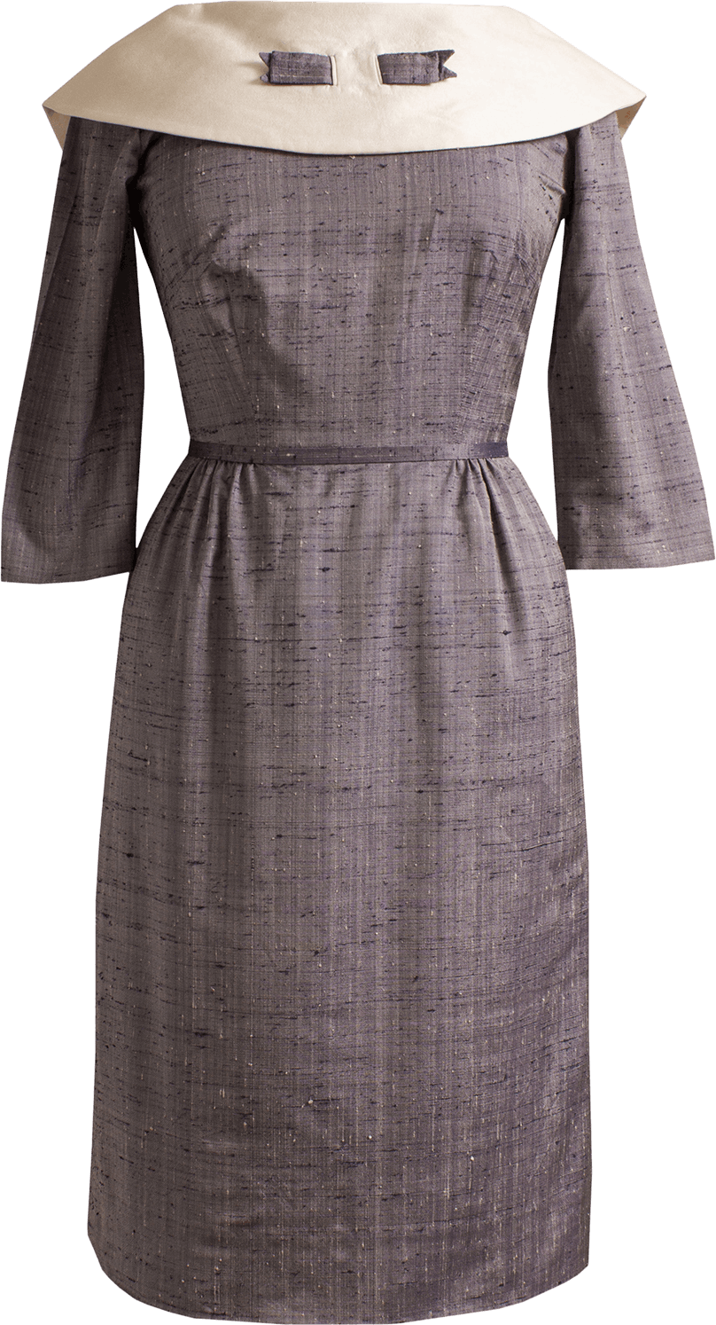 Vintage 60's Gray Wiggle Dress with Large White Collar | Shop THRILLING