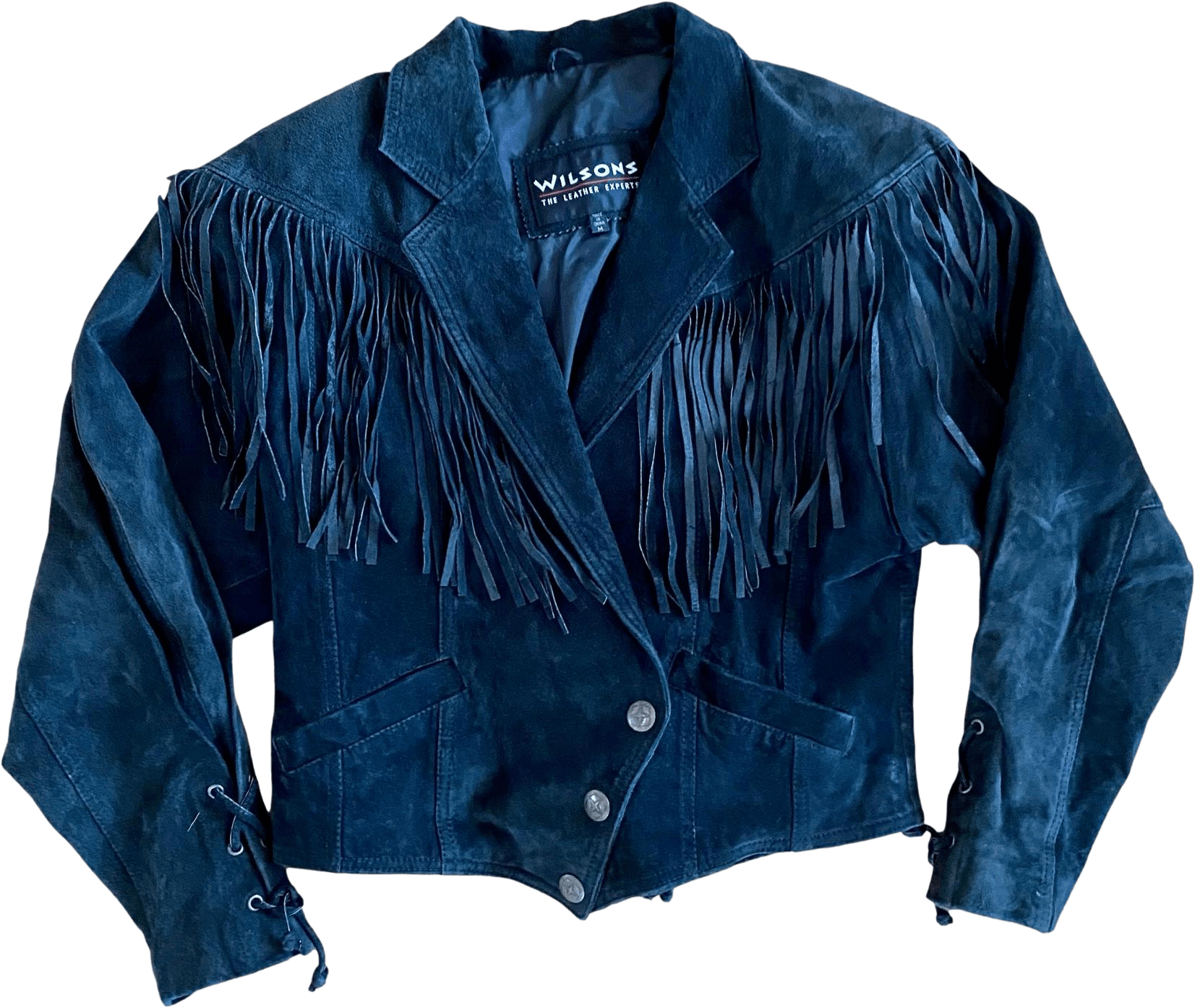 Vintage 80's Black Leather Lace Up Fringe Jacket by Wilsons Leather ...