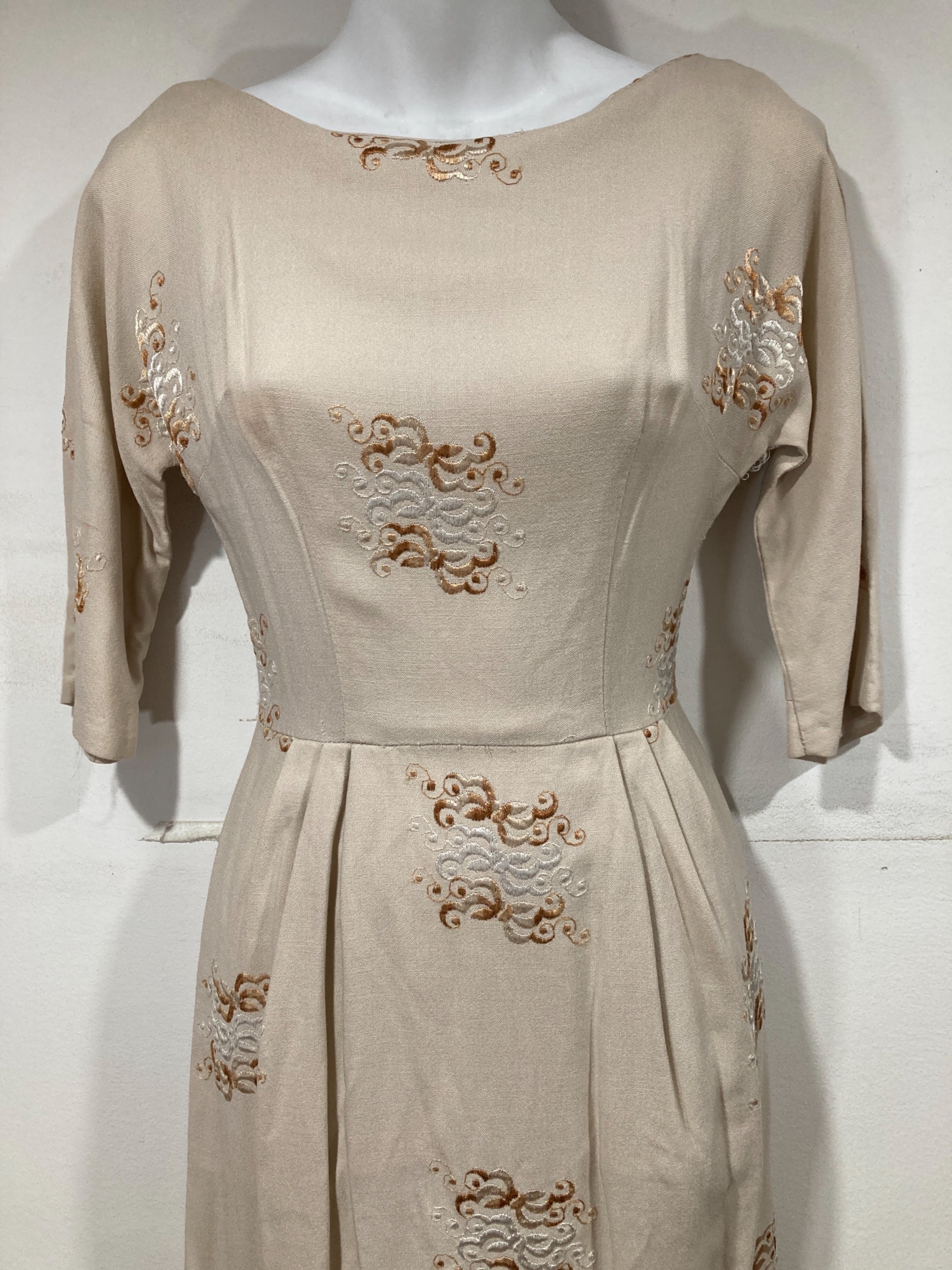 Vintage 60s Beige Midi Dress | Shop THRILLING