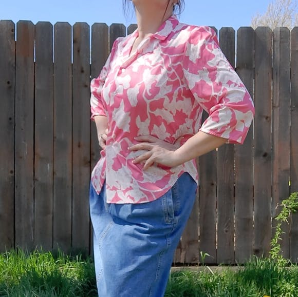 Vintage 80’s Rhapsody Pink Falling Leaves Blouse Button by Rhapsody ...