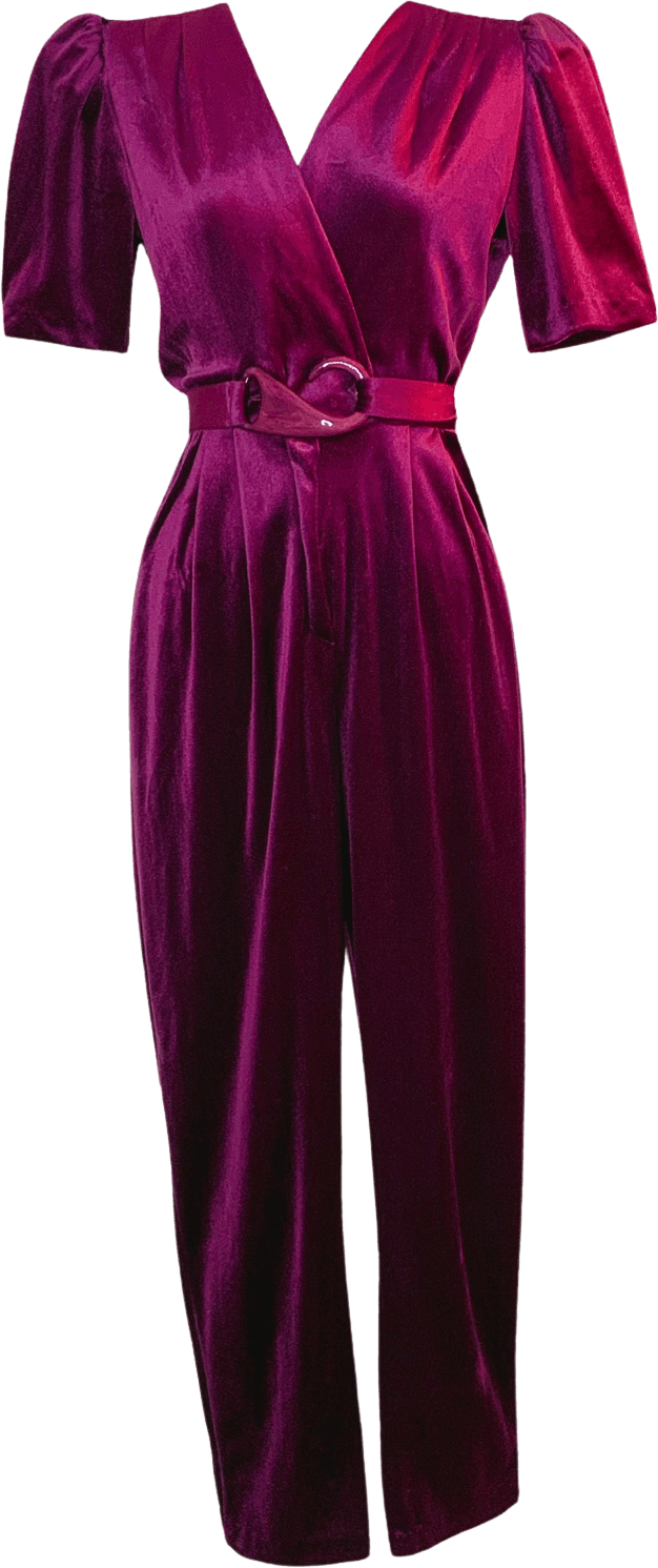 Vintage 80's Wine Belted Velvet Jumpsuit | Shop THRILLING