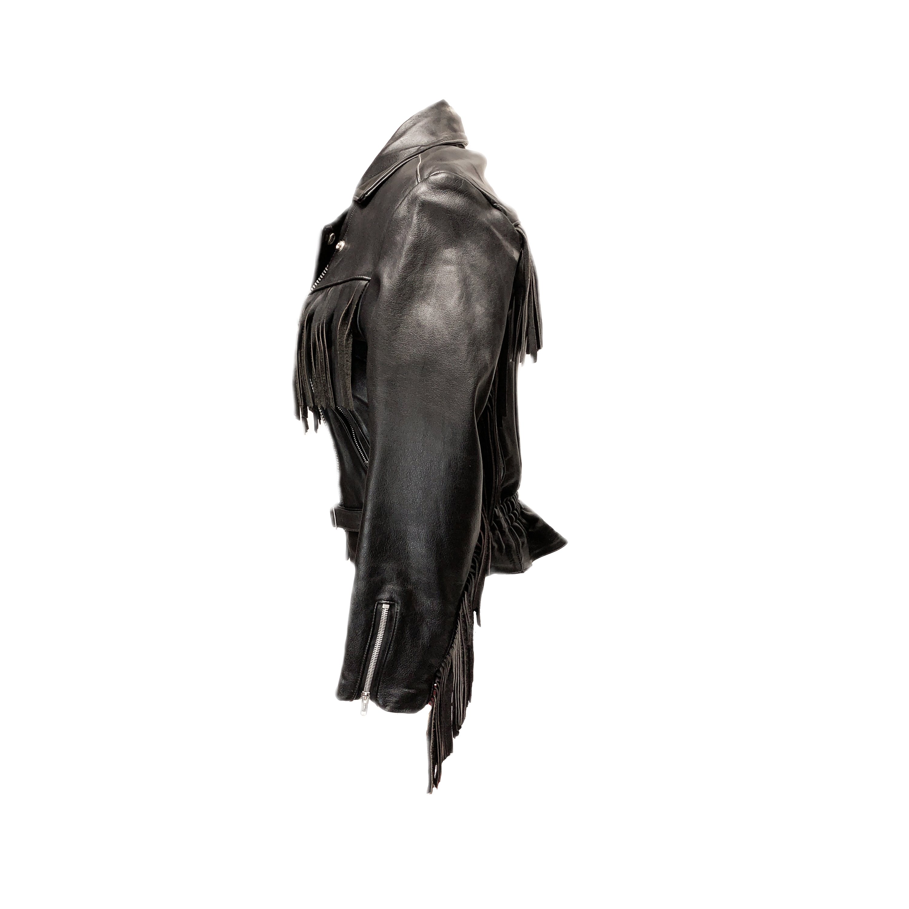 Vintage Black Leather Motorcycle Fringe Jacket by All American Rider ...