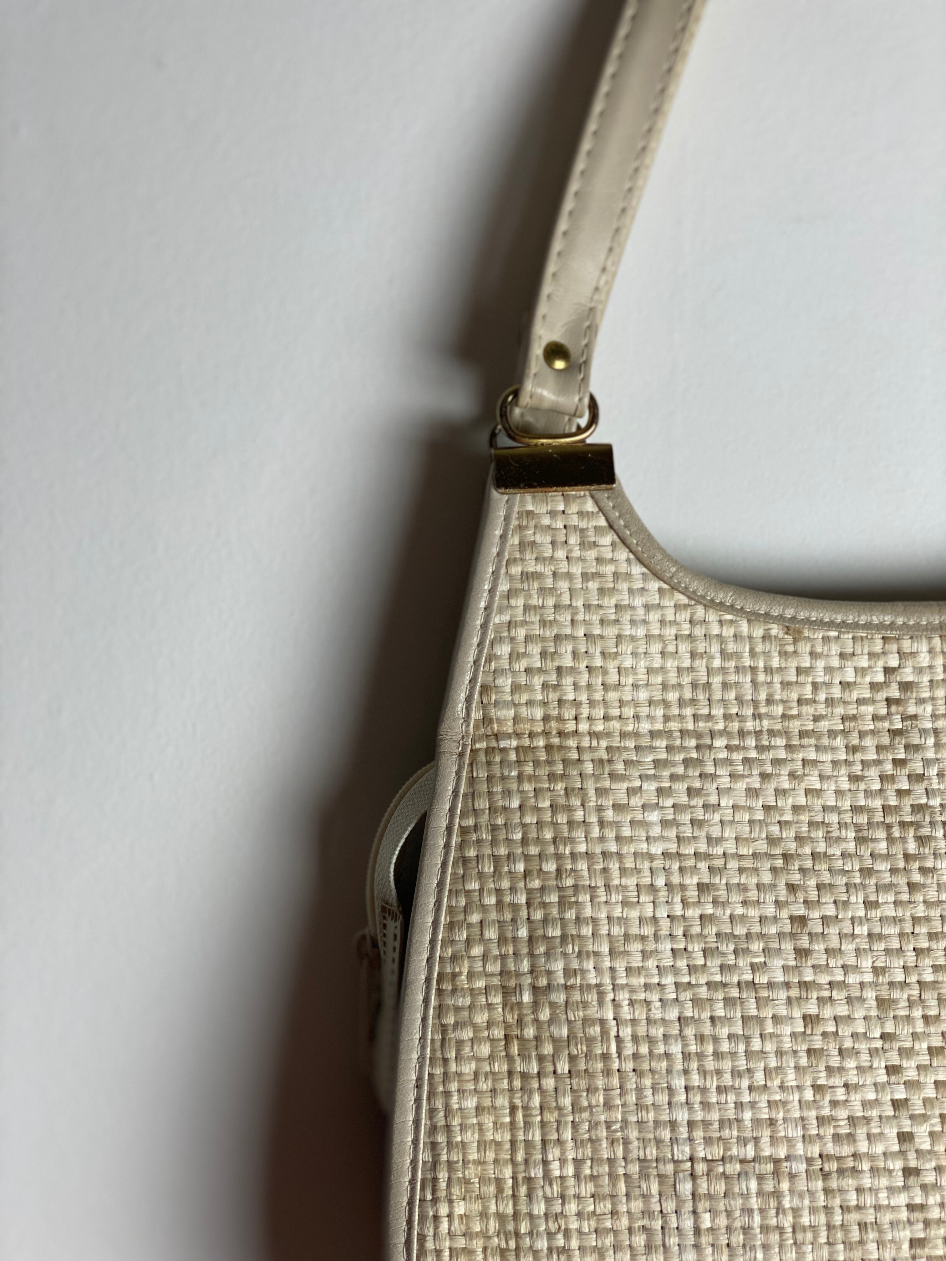 Vintage 80s/90s Beige Cream Leather And Straw Shoulder Bag Purse | Shop ...