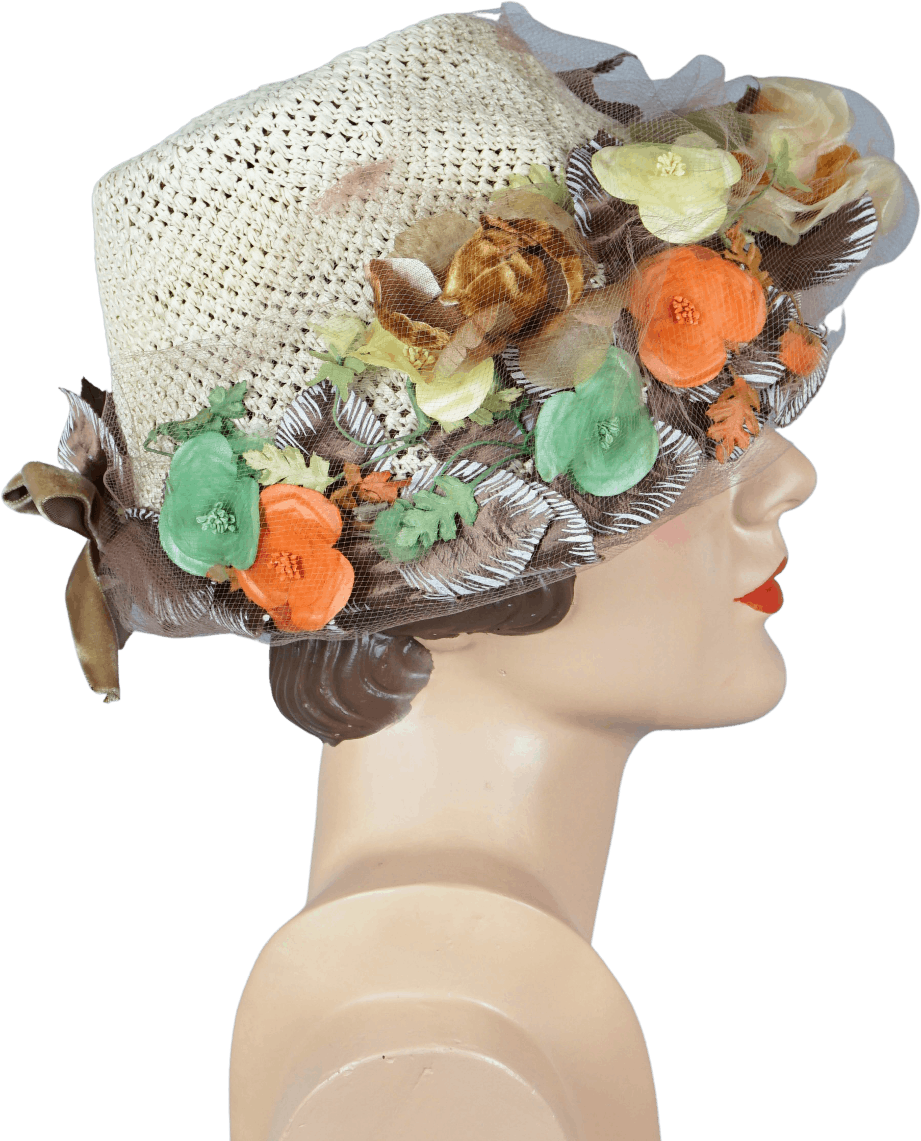 Vintage 60’s Beige Mesh Flowered Bonnet by Gigi | Shop THRILLING