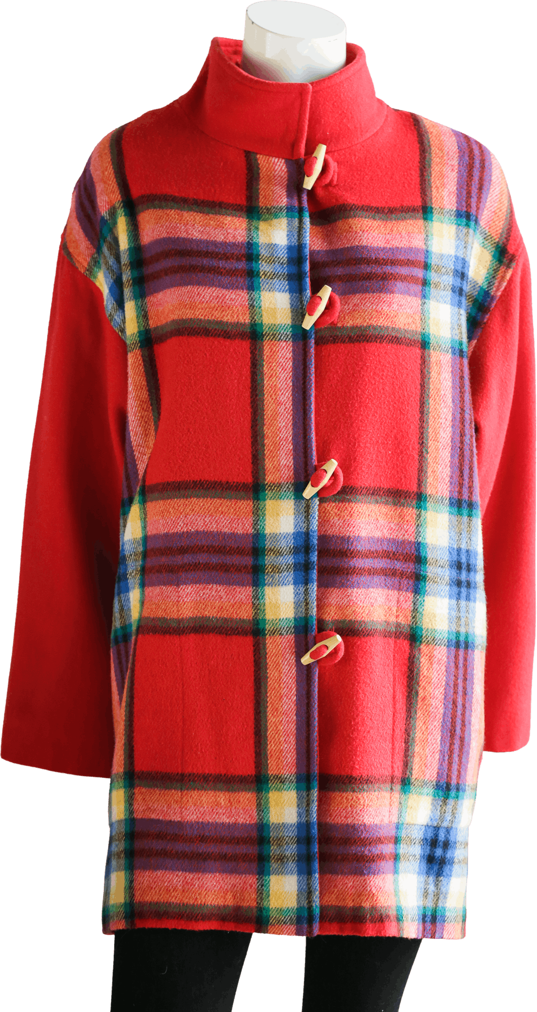 Vintage Red Plaid Light Wool Jacket with Wood Toggle Buttons by Shiff ...