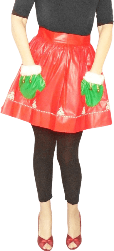 Vintage Christmas Half Apron Wet Look Rhinestones and Jingle Bells ...