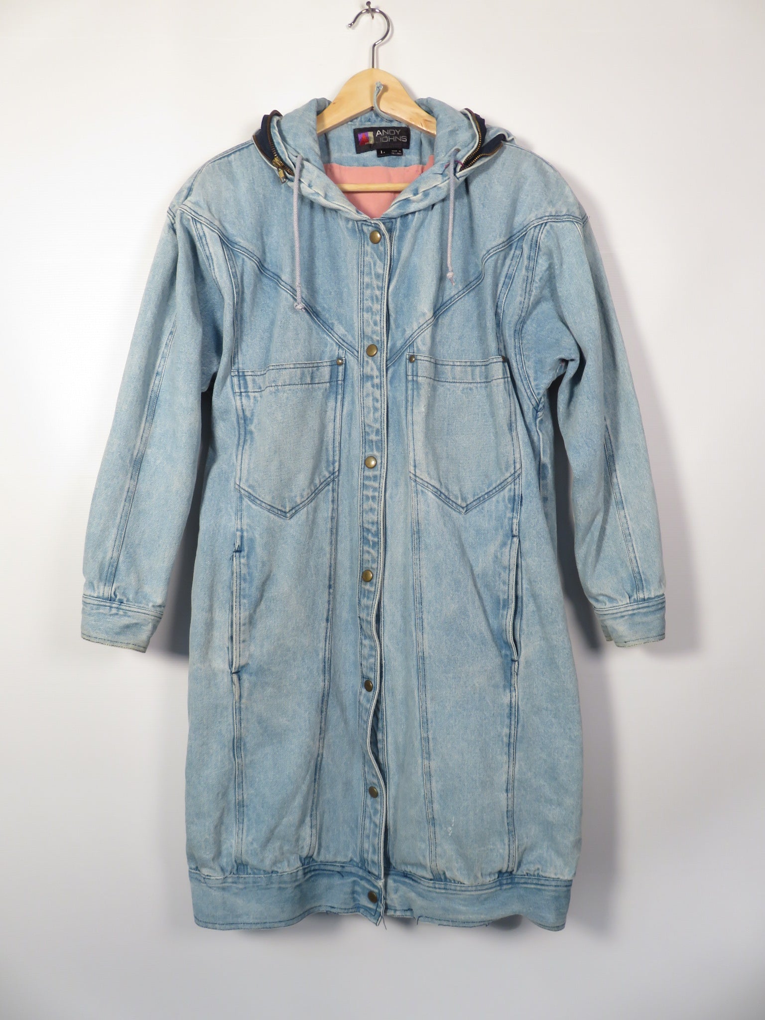 Vintage 80s/90s Lined Light Wash Denim Trench Coat With Hood By Andy ...