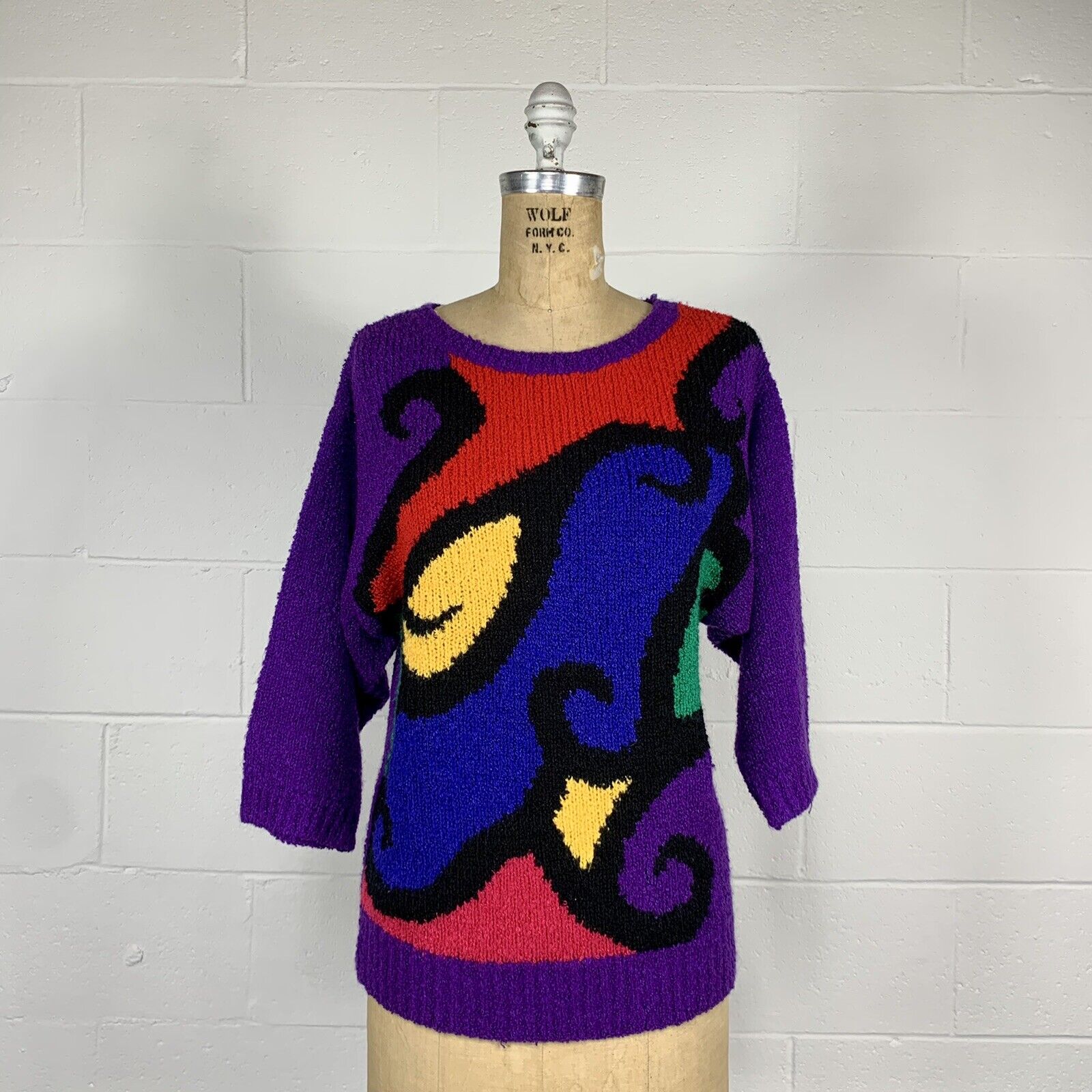 Vintage 80s Abstract Acrylic Slub Knit Dolman Sleeve Sweater By Beldoch ...
