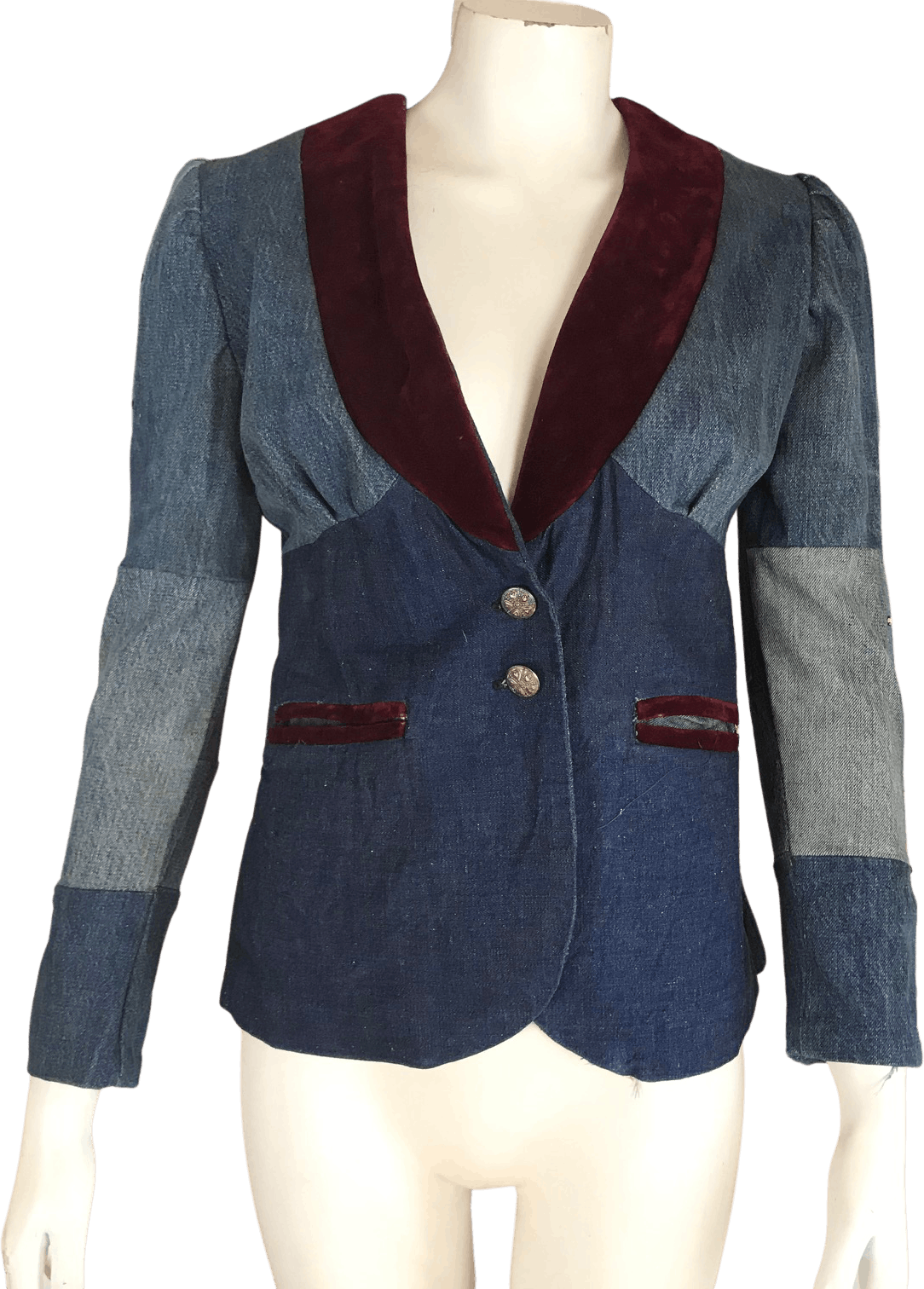 Vintage 90's Artistic Patchwork Denim Blazer by Handmade | Shop THRILLING