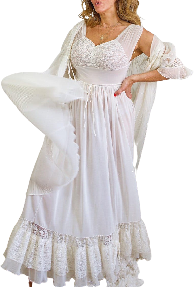 Vintage 50's Ivory Lace and Ruffle Nightgown Set by Lady Duff | Shop ...