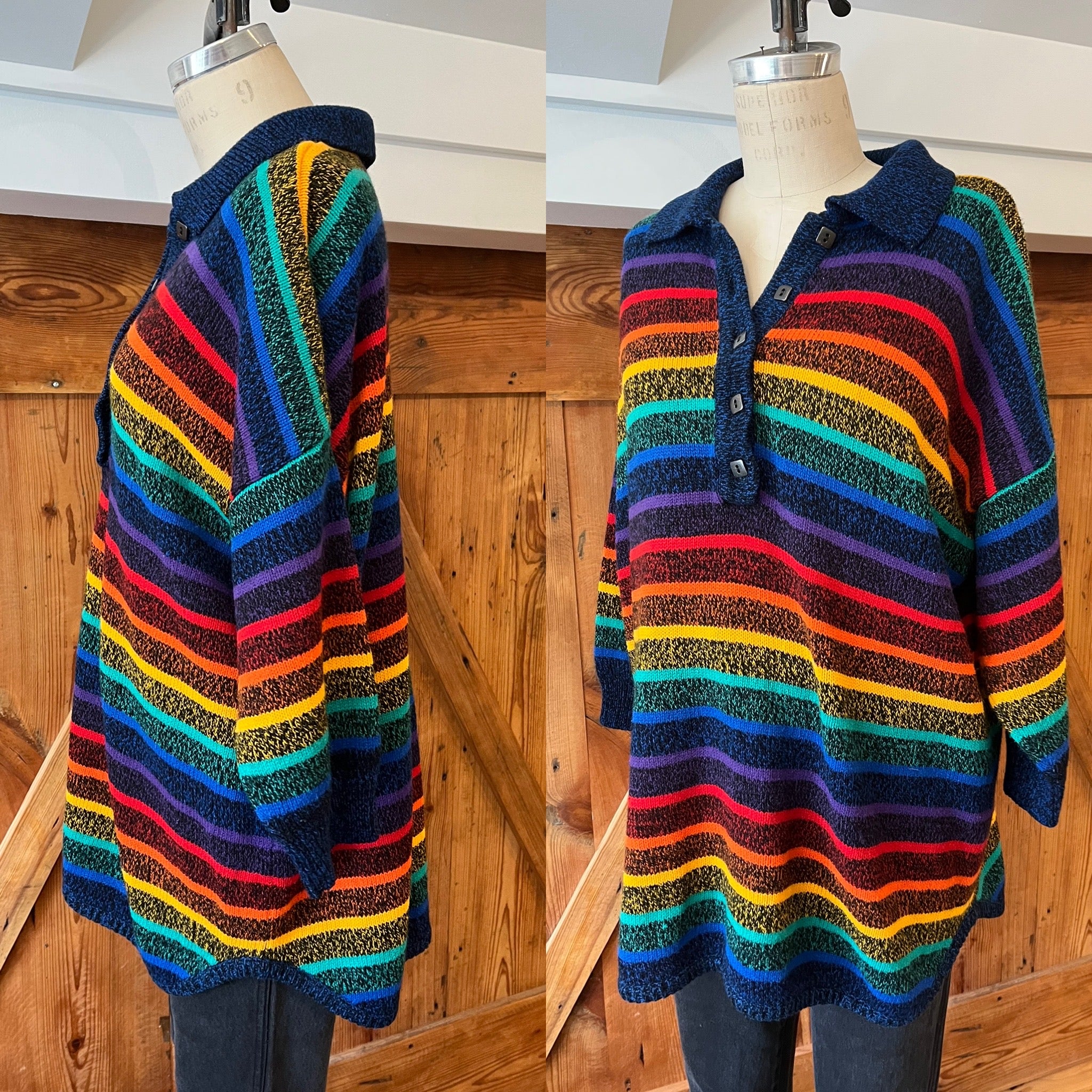 Vintage 90s Rainbow Striped Oversized Knit Sweater | Shop THRILLING