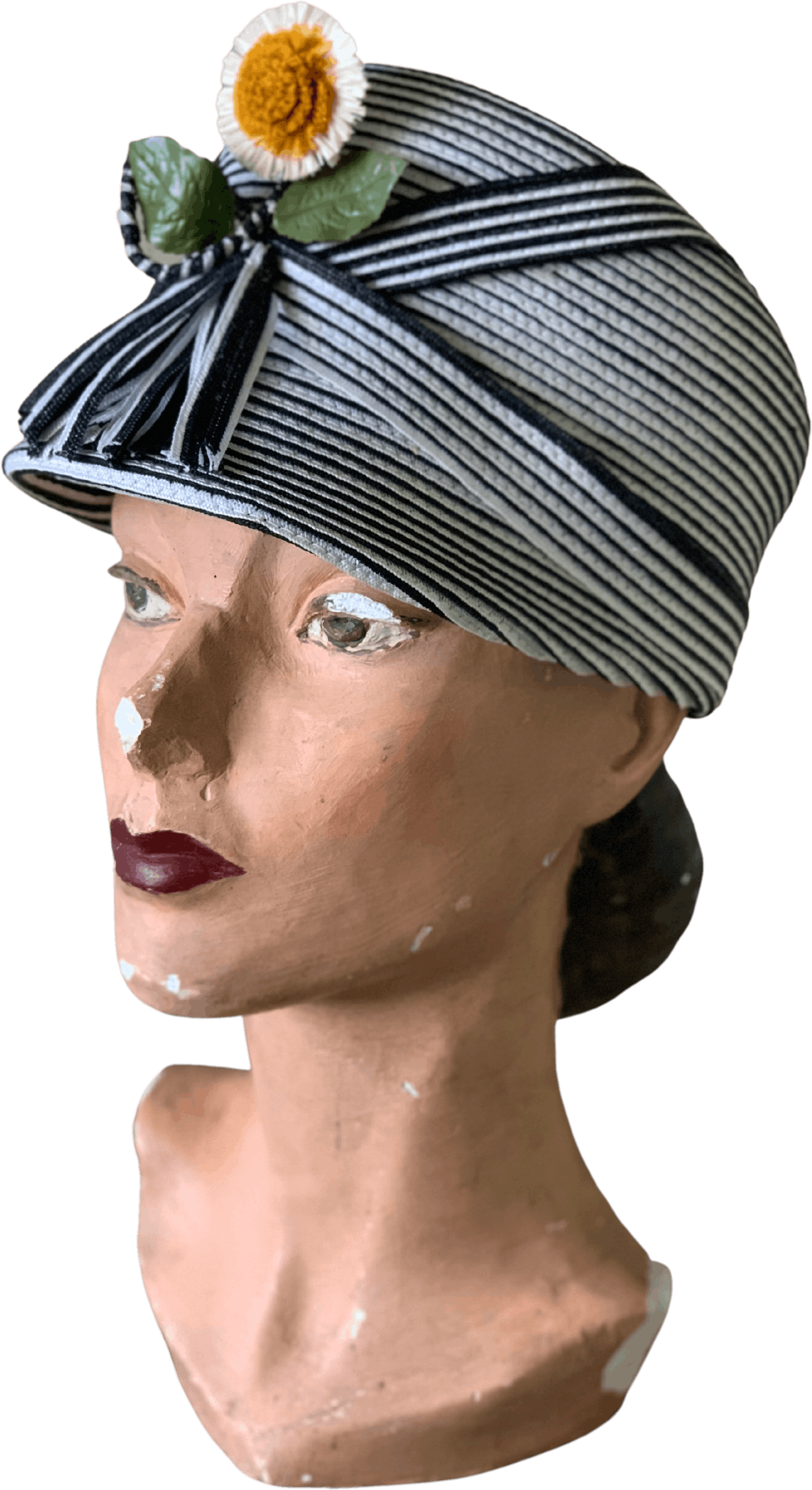 Vintage 60's Daisy Detail Black and White Woven Cap by Jack Mcconnell ...