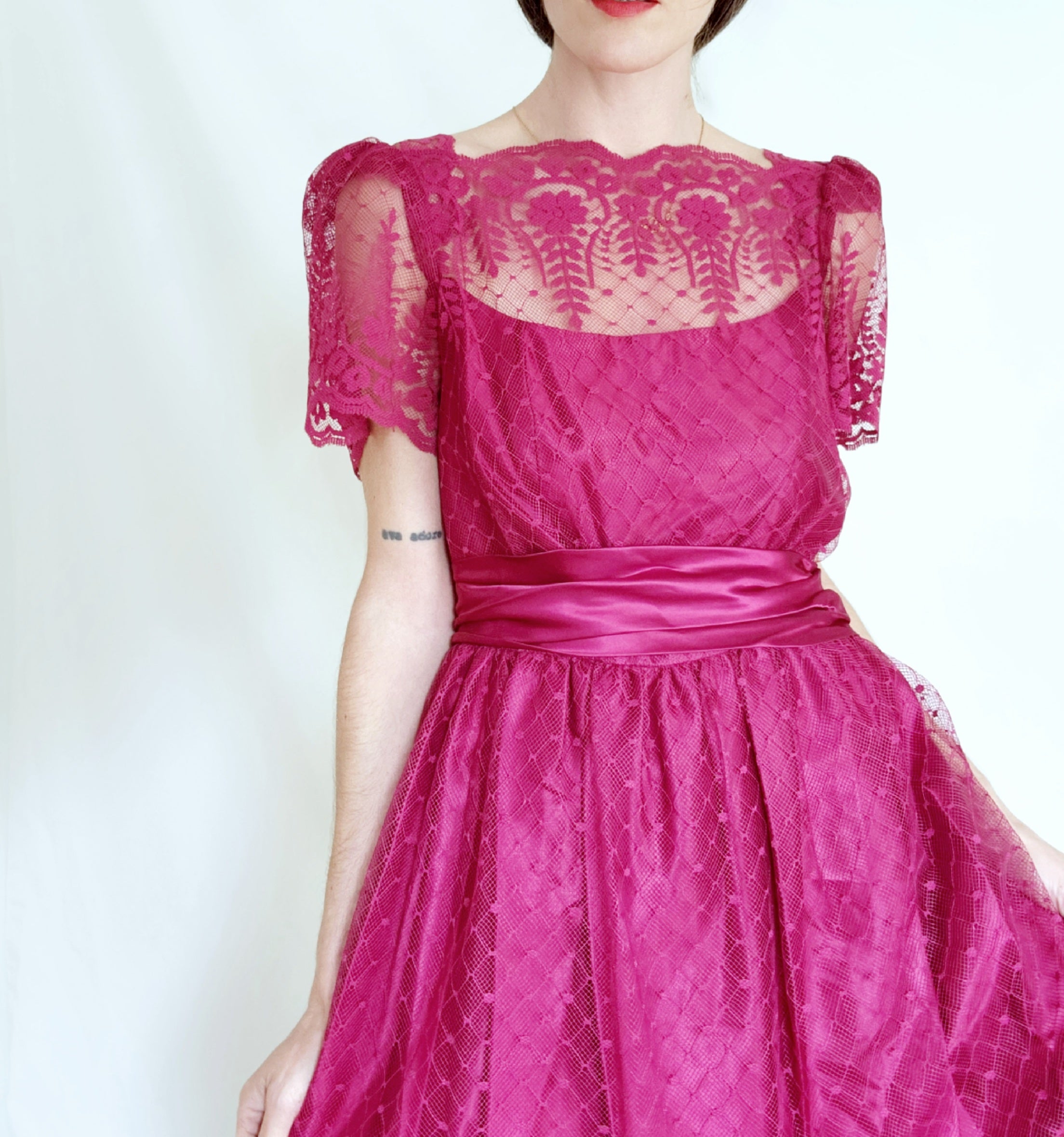 Vintage 70s/80s Wine Red Western Prairie Style Lace Overlay Dress ...
