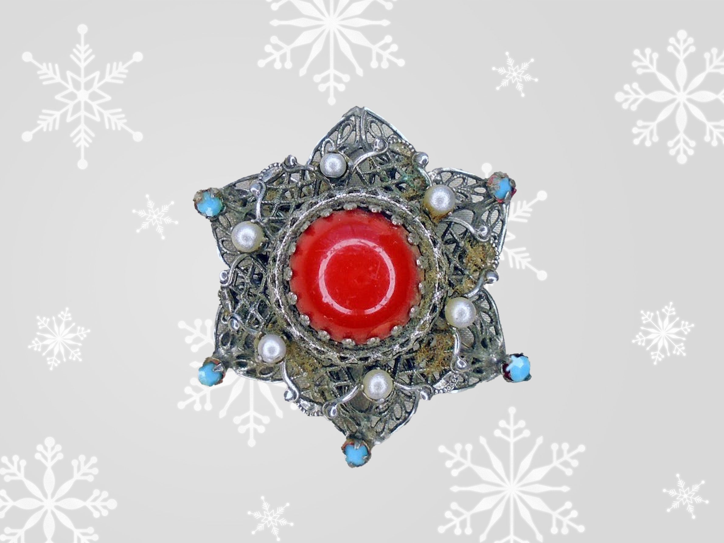 Vintage 40s Victorian Revival Festive Brooch Pendant And Chain | Shop ...