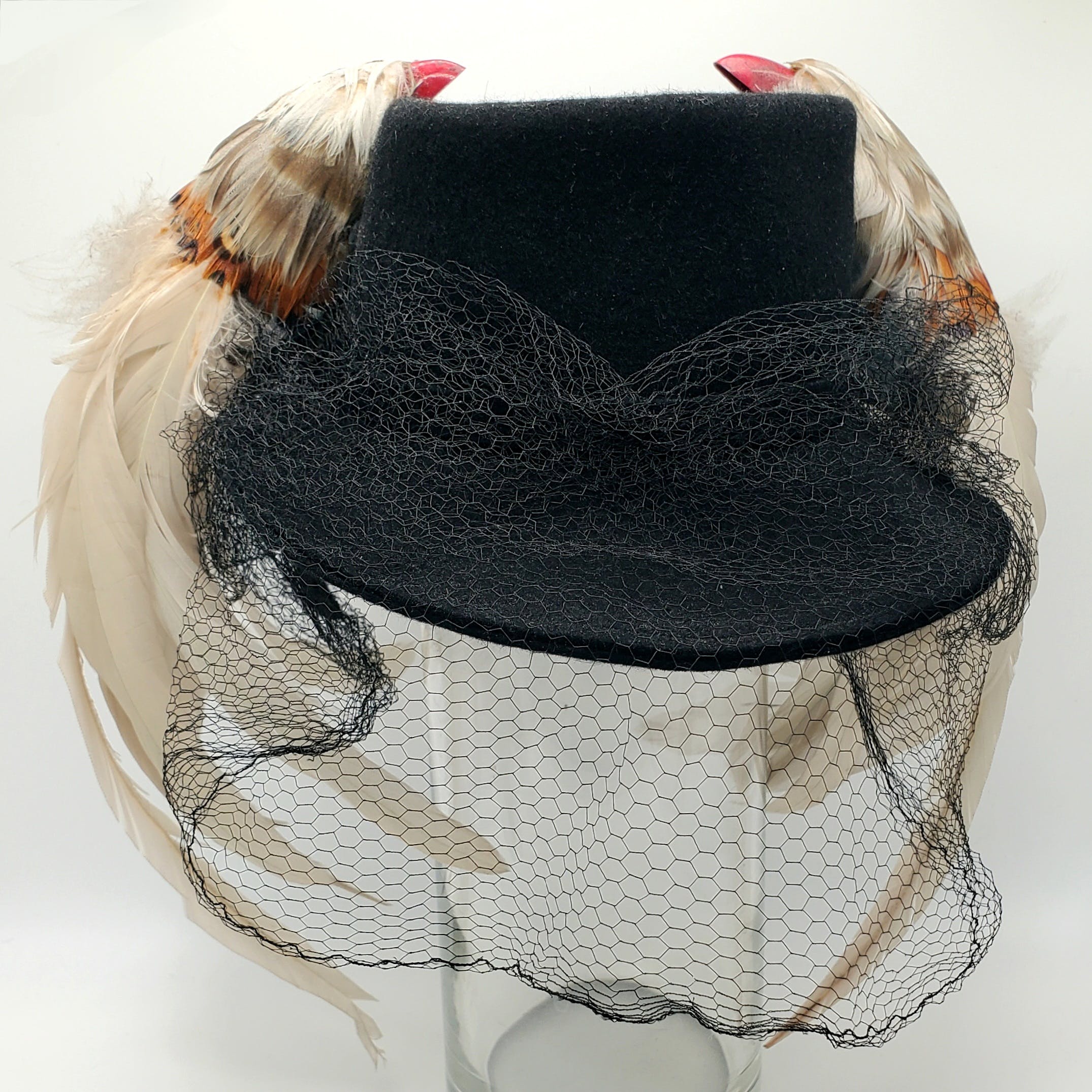 Vintage Edwardian/Victorian Victorian Mini Top Hat Full Birds ...