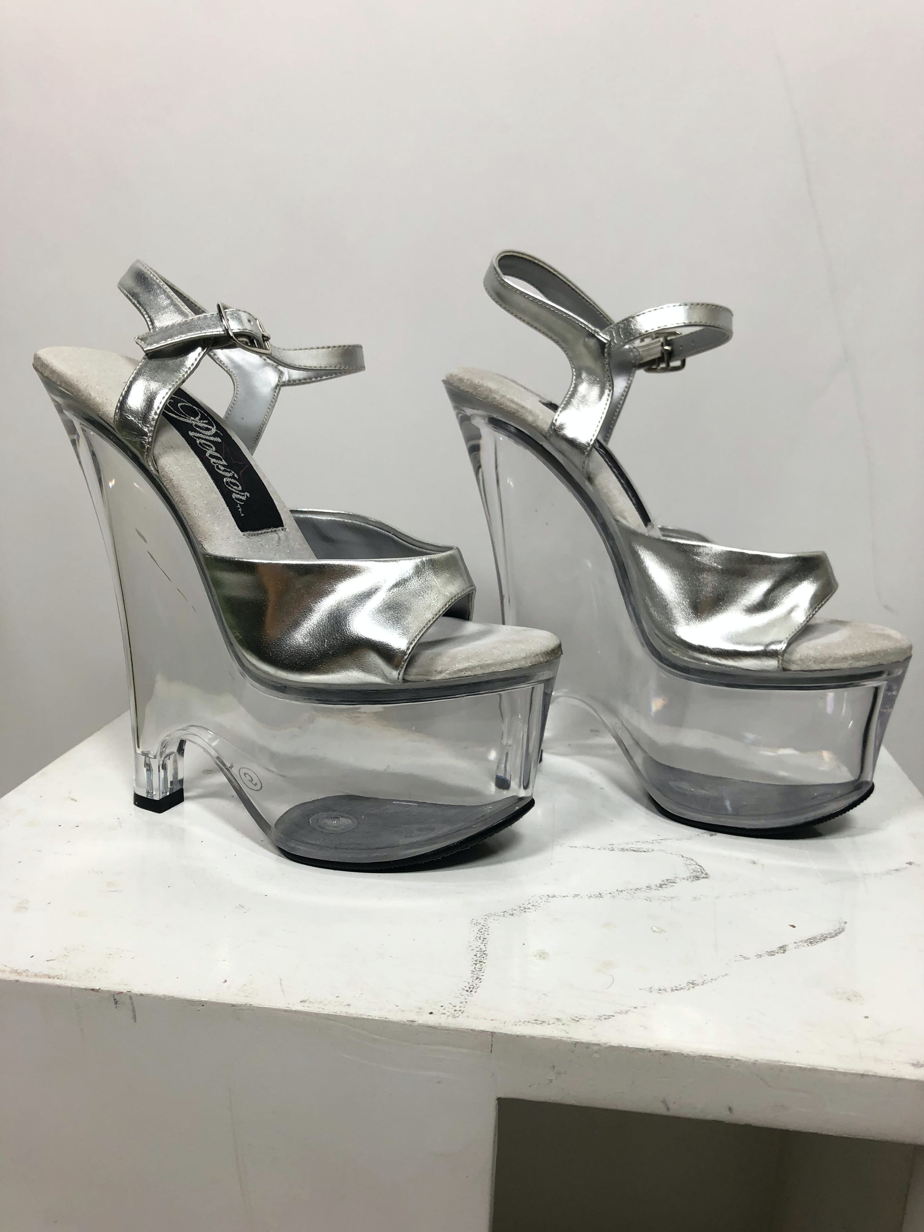 Vintage 90's Silver Extreme Lucite Platform Heels by Pleaser | Shop ...