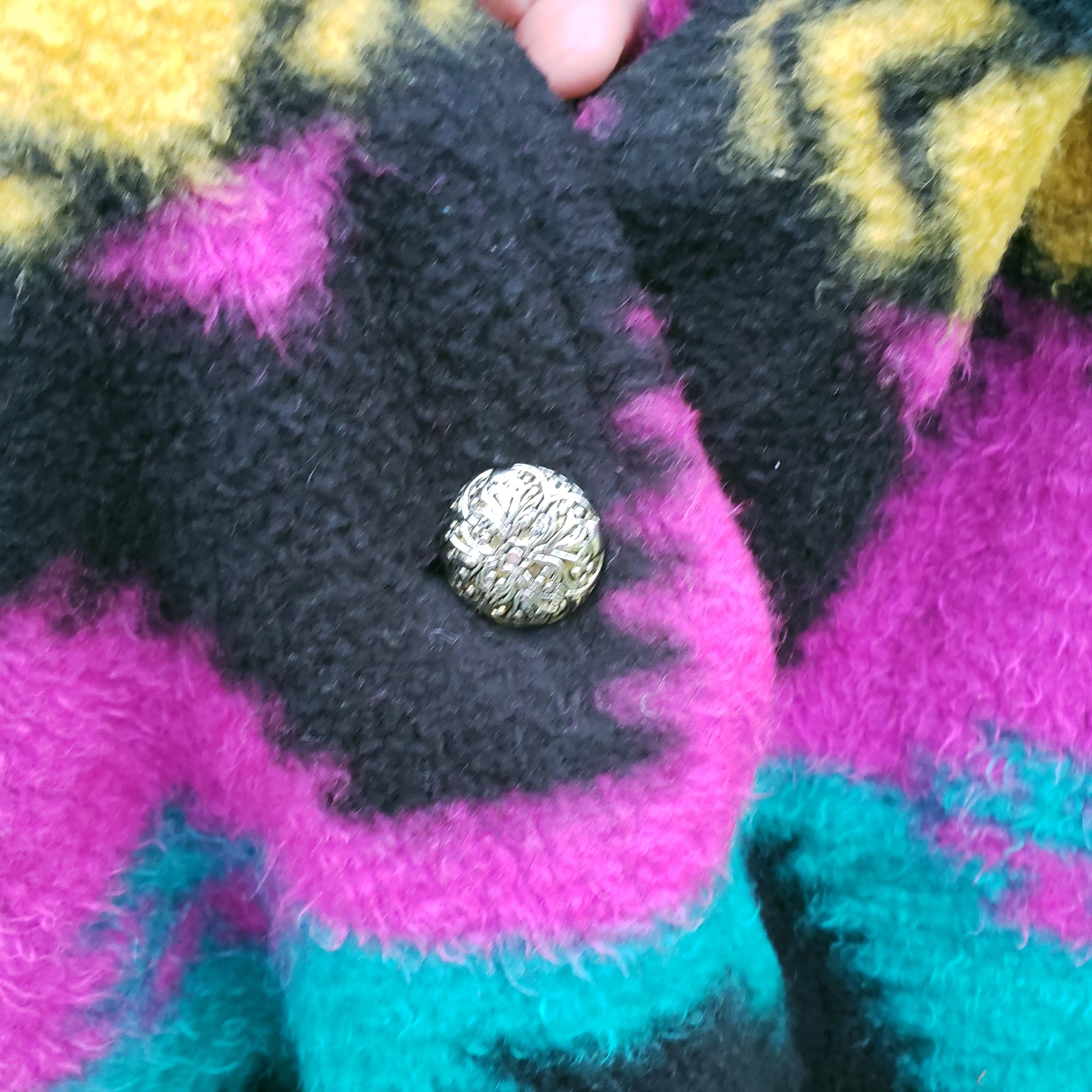 Vintage 80's Fuzzy Neon Geometric One Button Blanket Print Jacket by ...