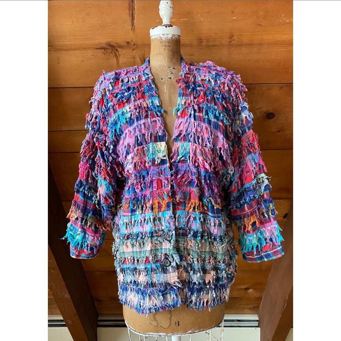 Vintage 80's Rainbow Plaid Fringe Shag Jacket | Shop THRILLING