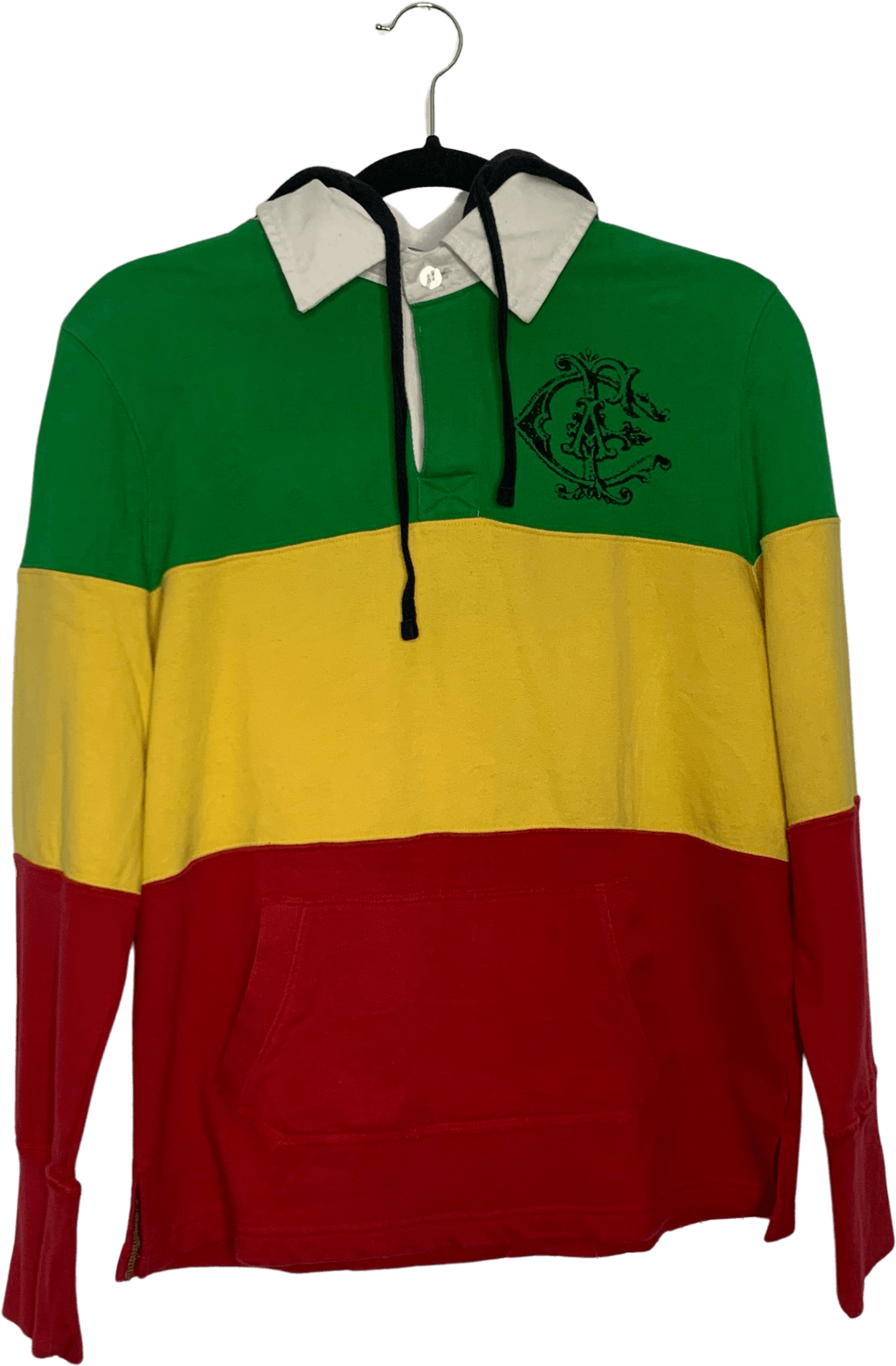 Vintage Red, Yellow and Green "Catch a Fire" #11 Rugby Style Hoodie ...