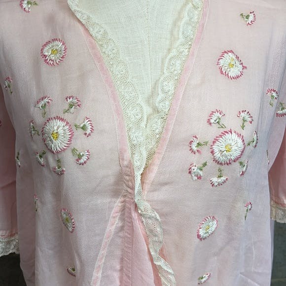 Vintage Pink Embroidered Sheer Long Robe Xl | Shop THRILLING