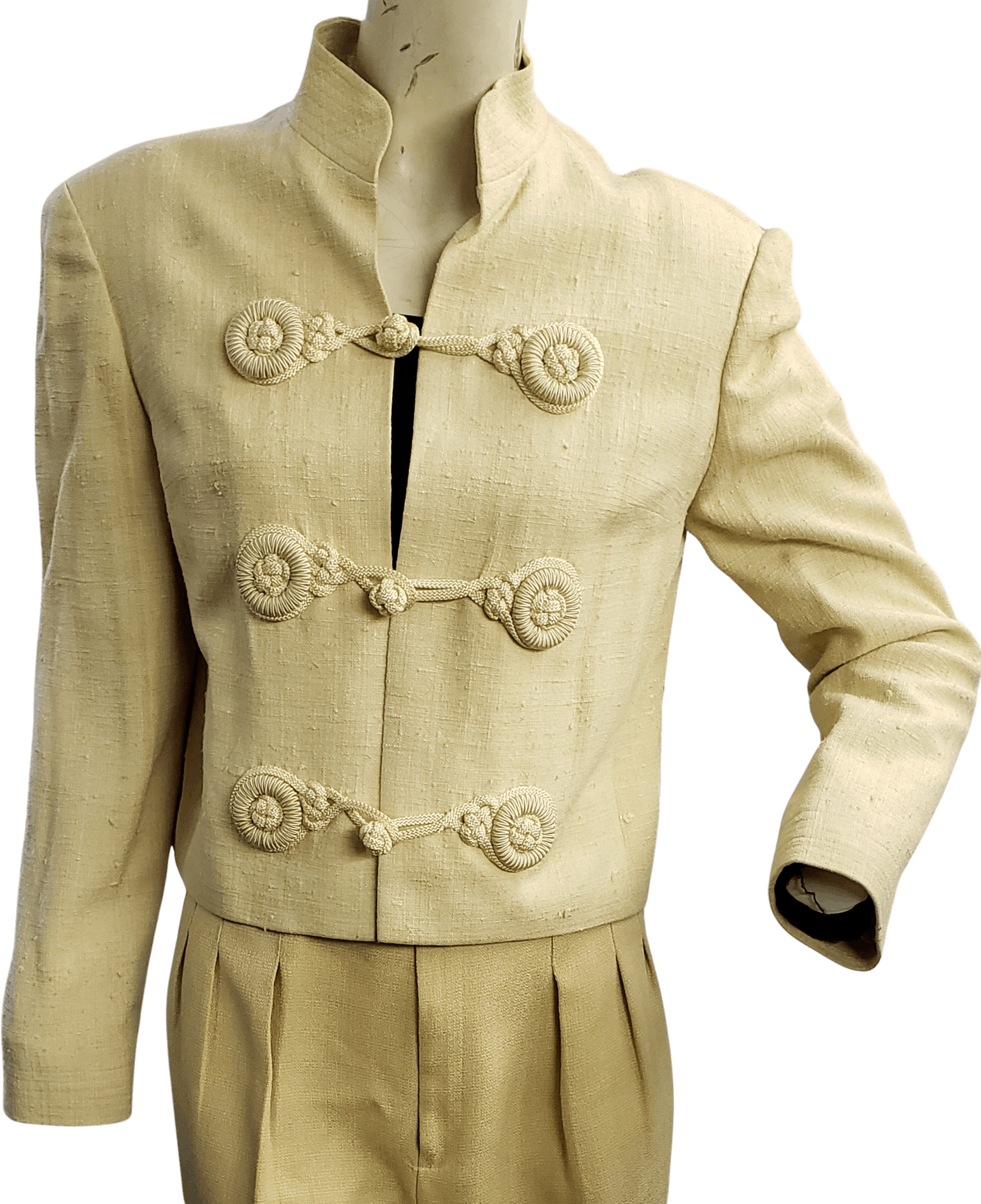 Vintage Off-White Raw Silk Cropped Frog Closure Jacket | Shop THRILLING