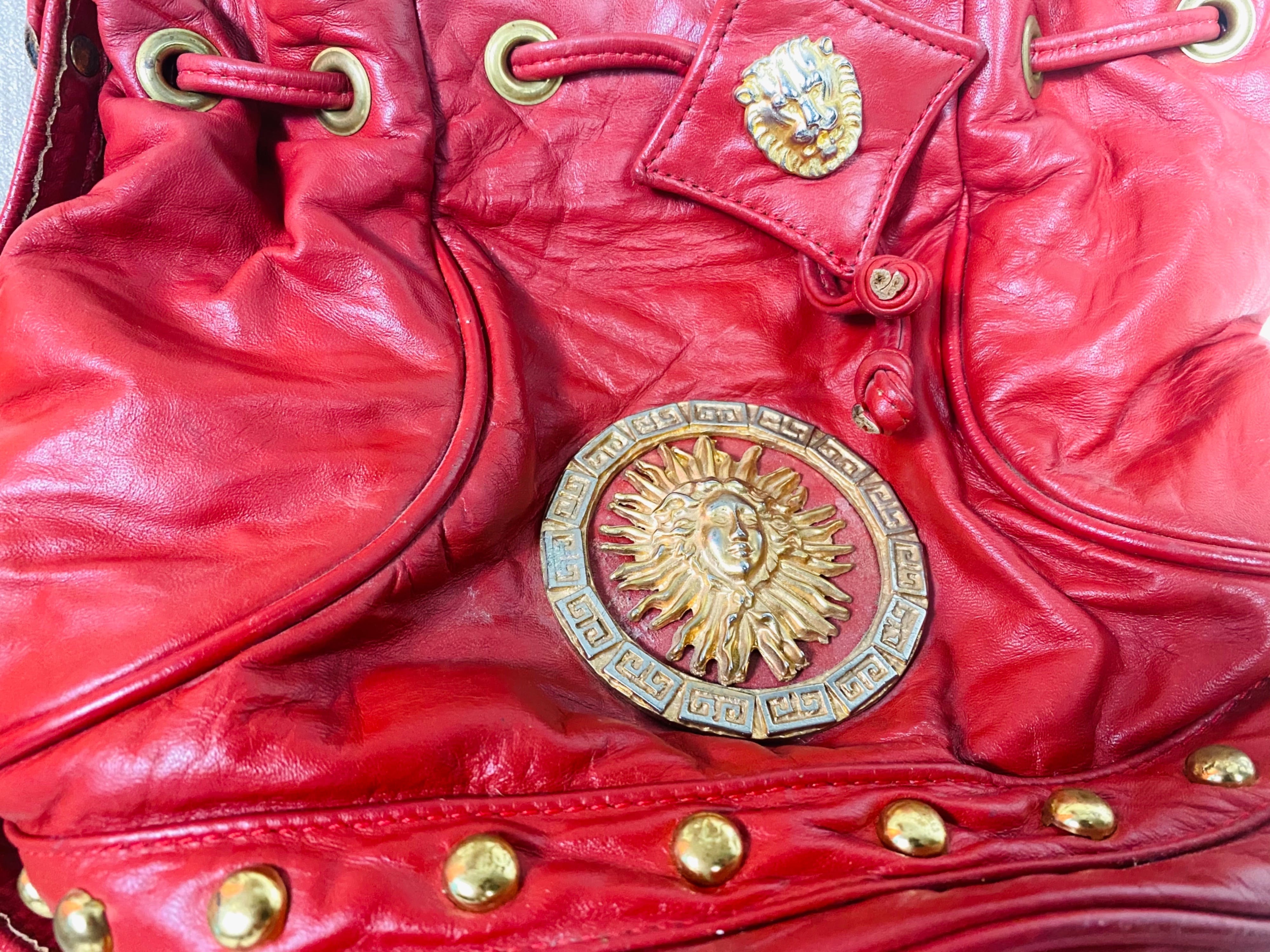 Vintage Red Drawstring Versace Inspired Lion Head Sun Purse | Shop ...