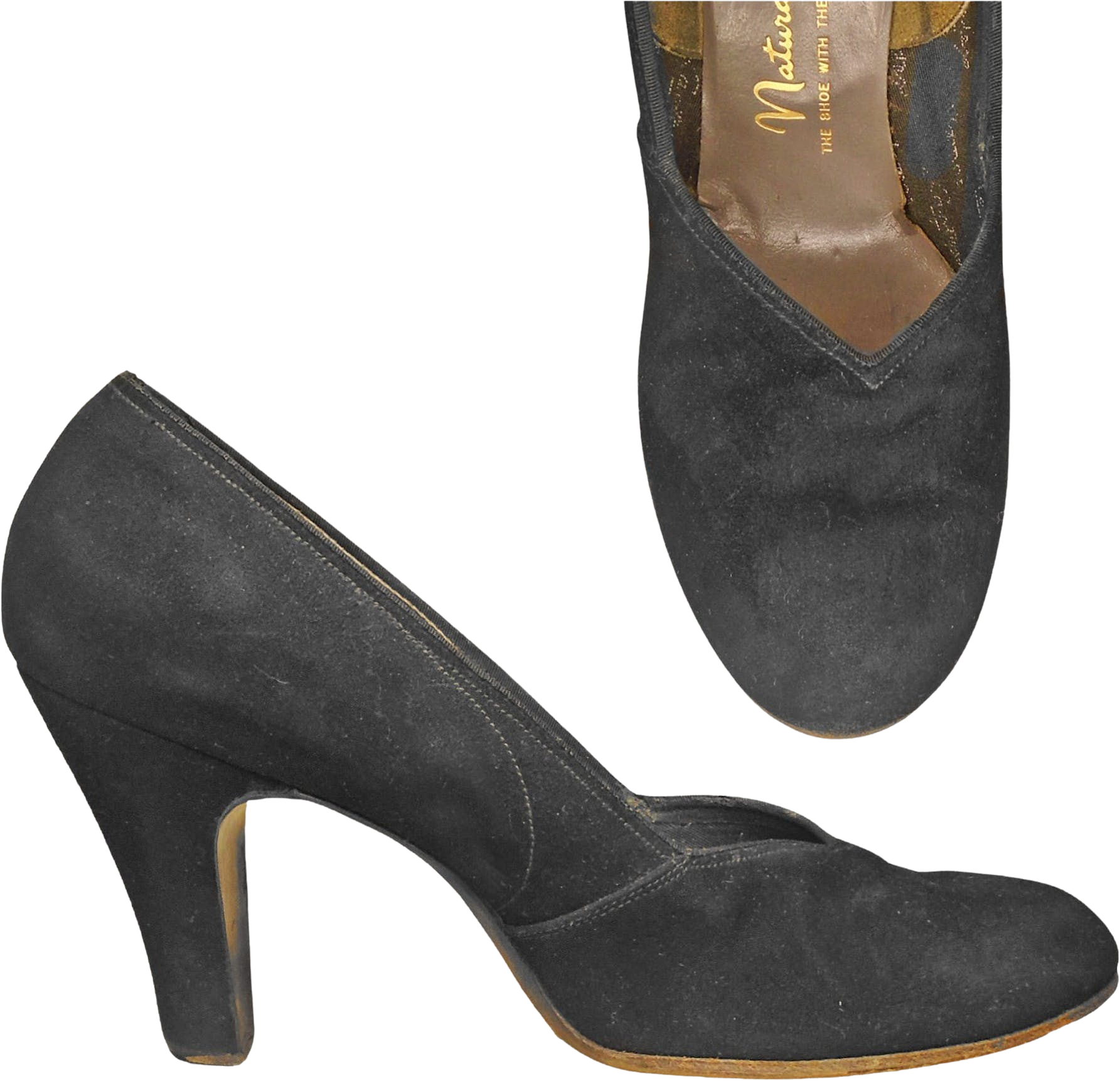 Vintage 40s/50s Black Suede Baby Doll Pumps - Sweetheart Vamp By ...