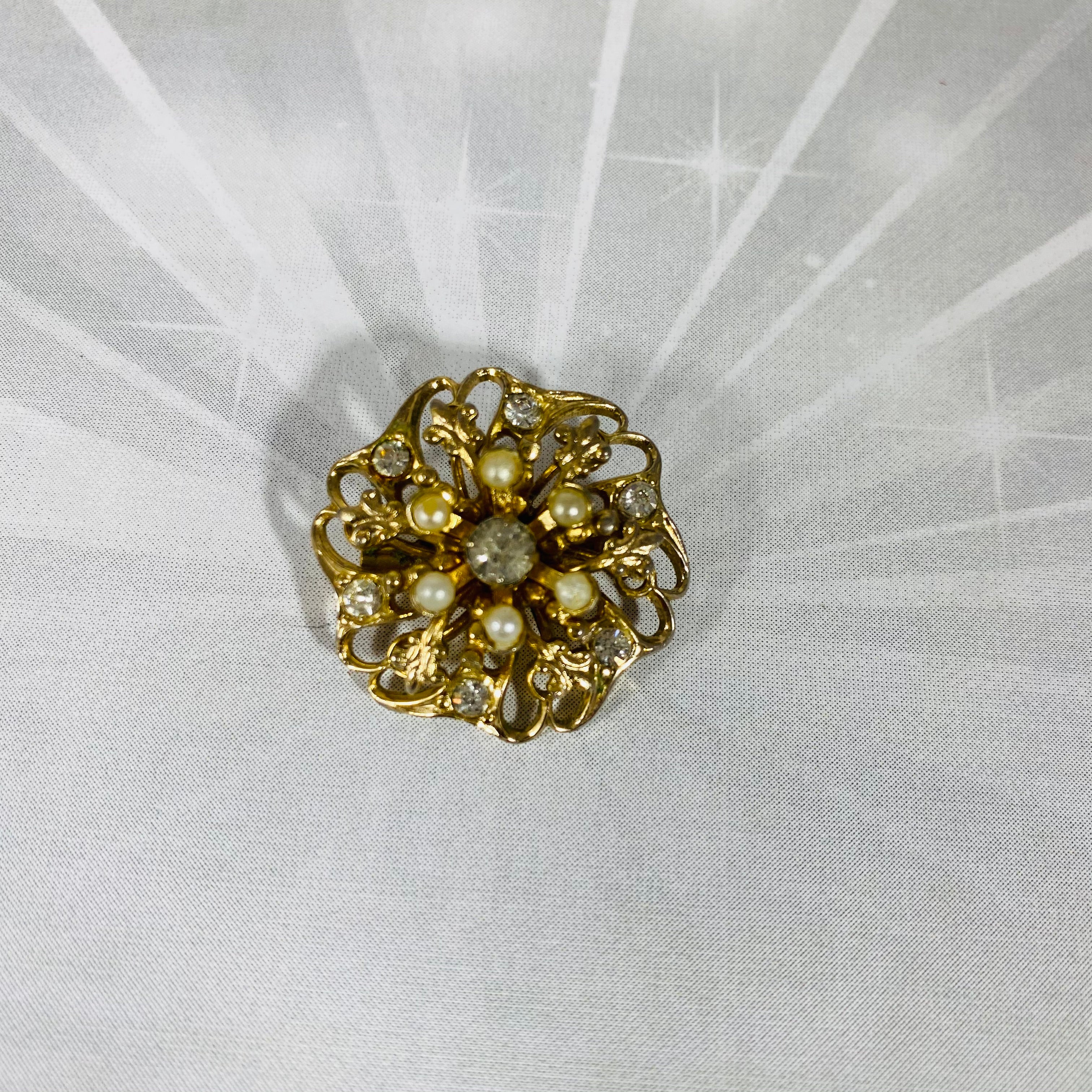 50s/60s Vintage Coro Flower Pin With Rhinestones Pearls By Coro | Shop ...