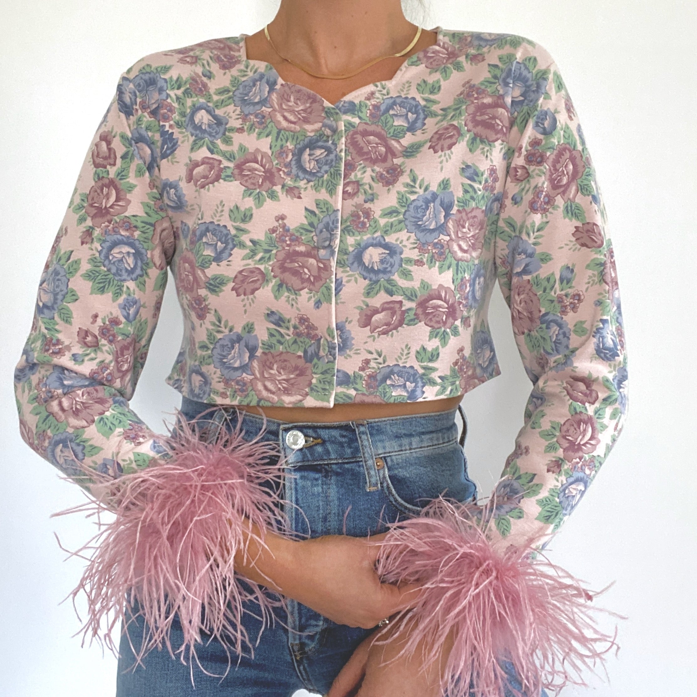 Vintage 80s 80s Floral Top Reworked With Ostrich Feather Cuffs | Shop ...